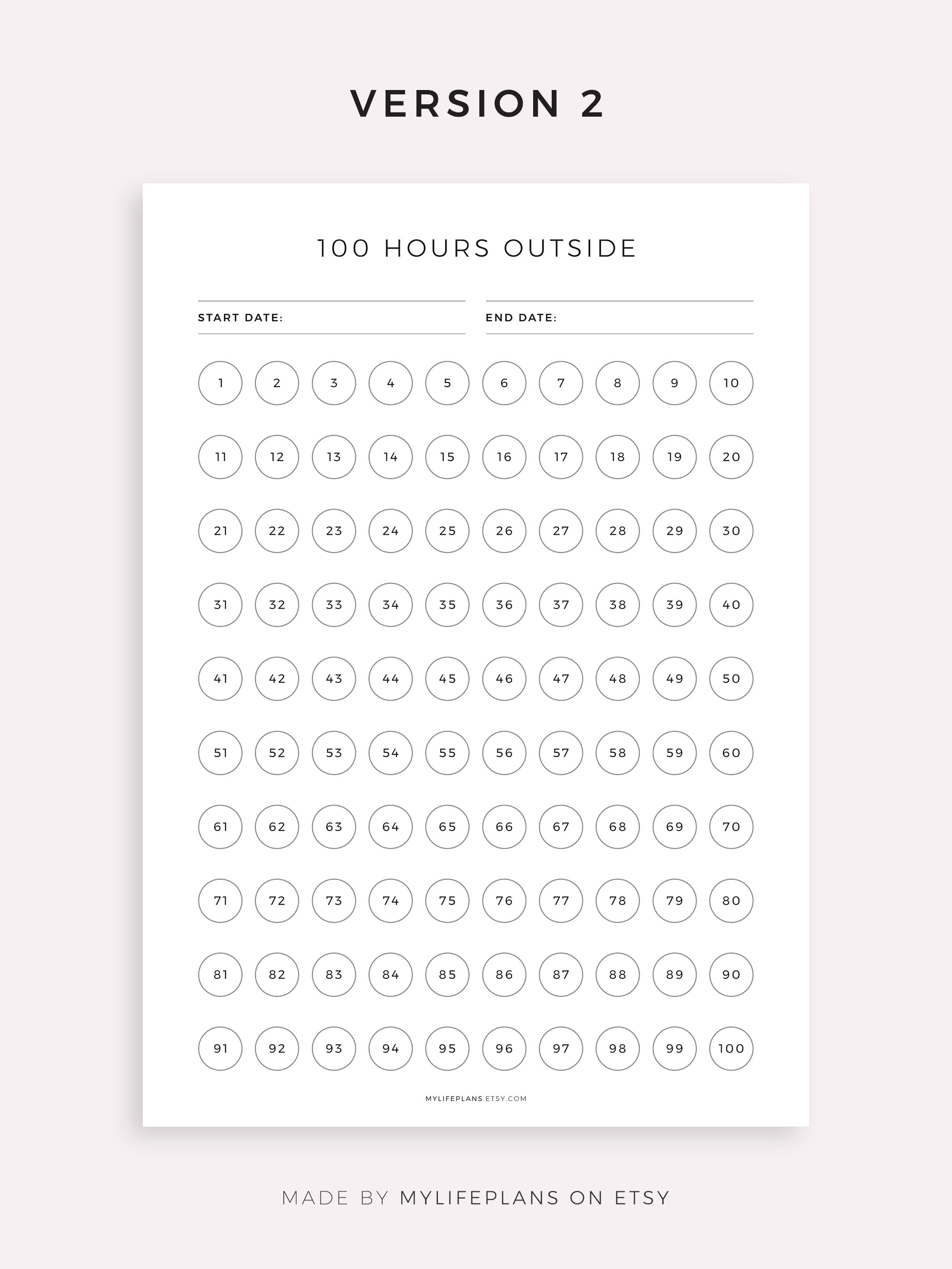 100 Hours Outside Tracker Printable Track Your Time Outdoors - Etsy UK