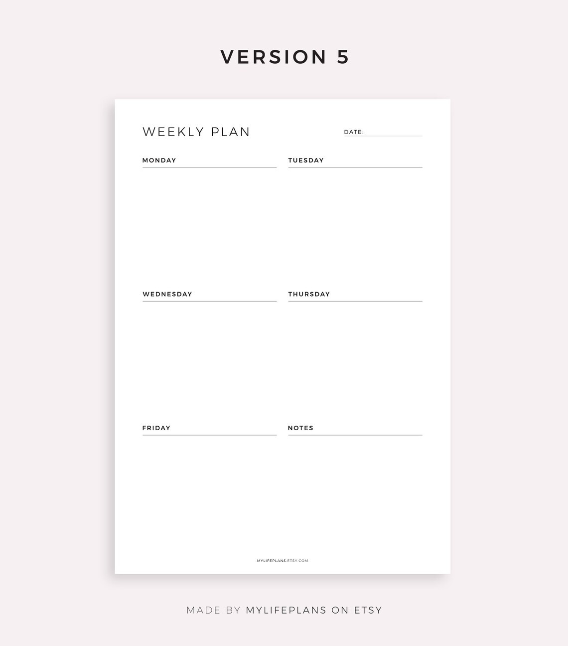 Five Day Weekly Planner Printable, Student Planner, Desk Organizer ...