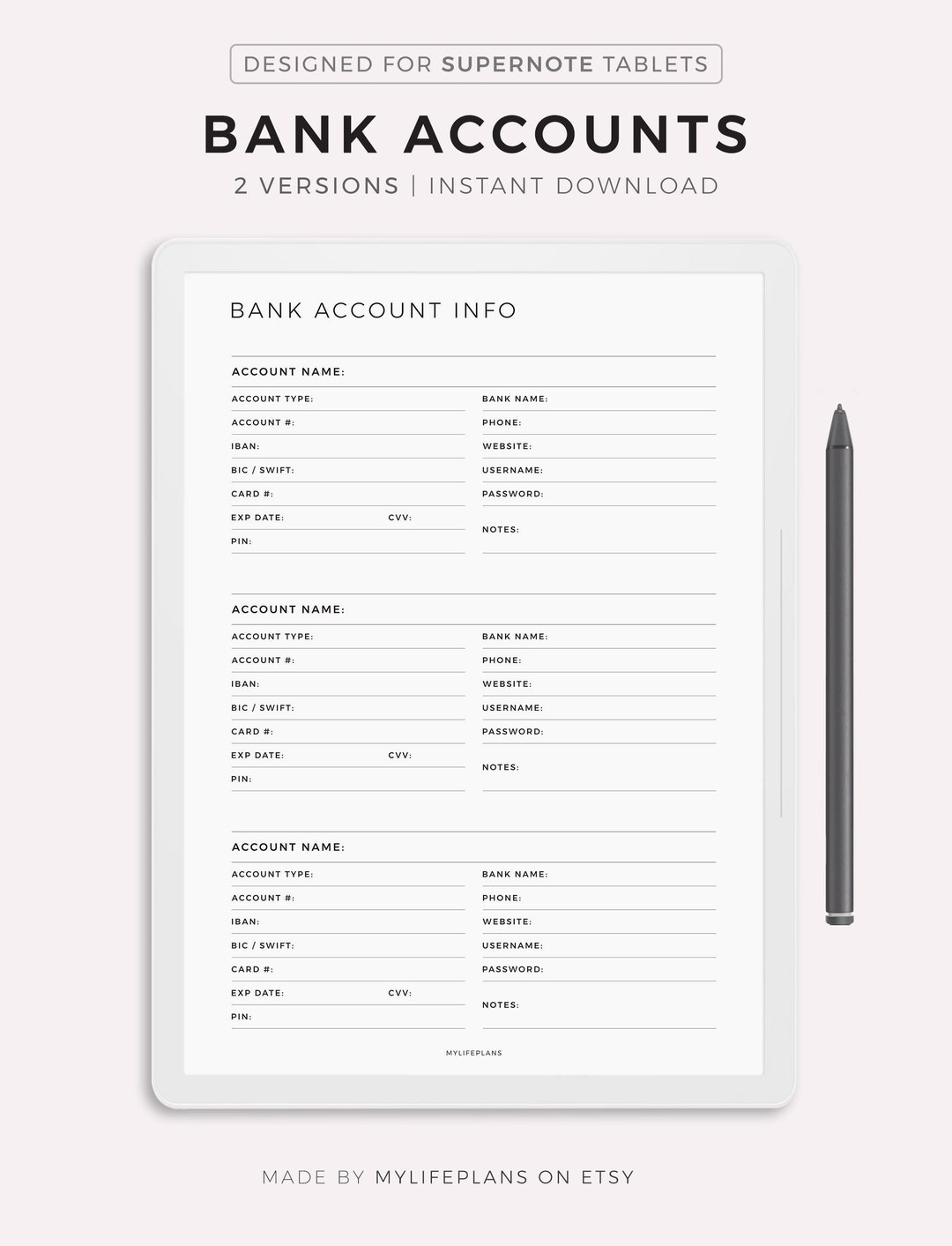 Bank Accounts Tracker for Supernote A5X2/A5X/A5/A6X2/A6X/A6, Bank ...