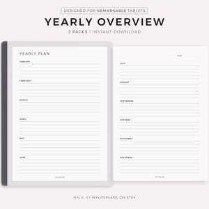 Yearly Overview Planner for Remarkable 2, Two Page Yearly Planner, Year ...