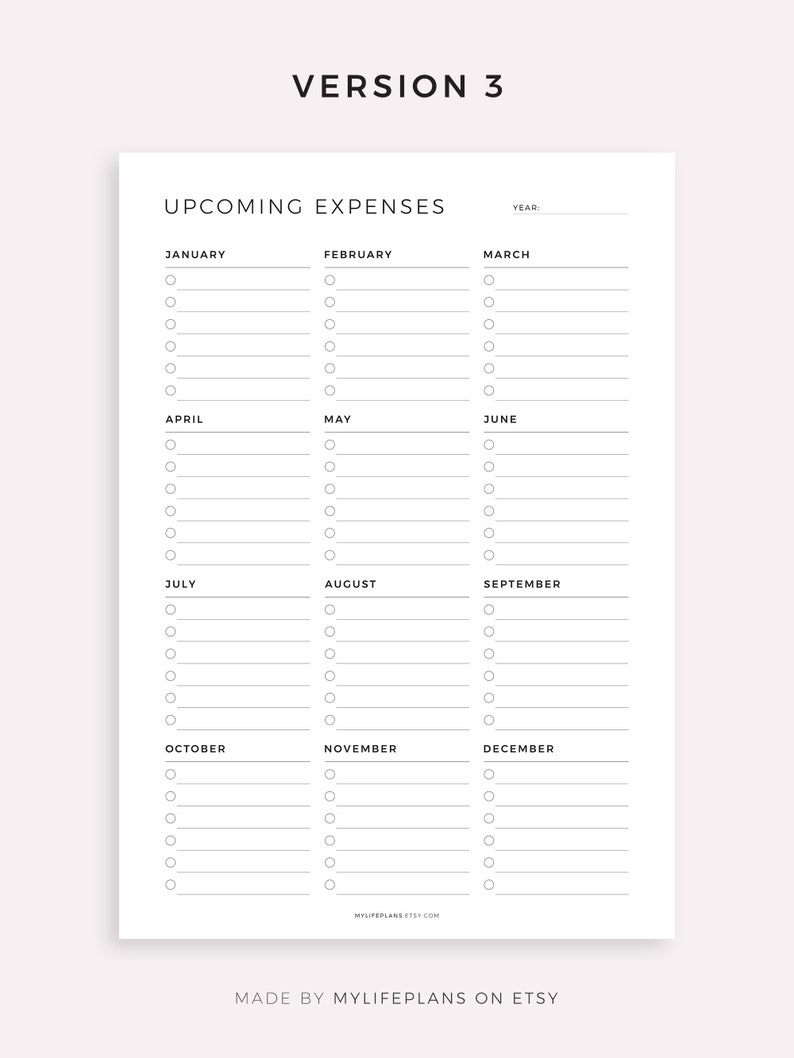 Upcoming Expenses Printable, Yearly Spending Overview, Budget Plan, A4 ...