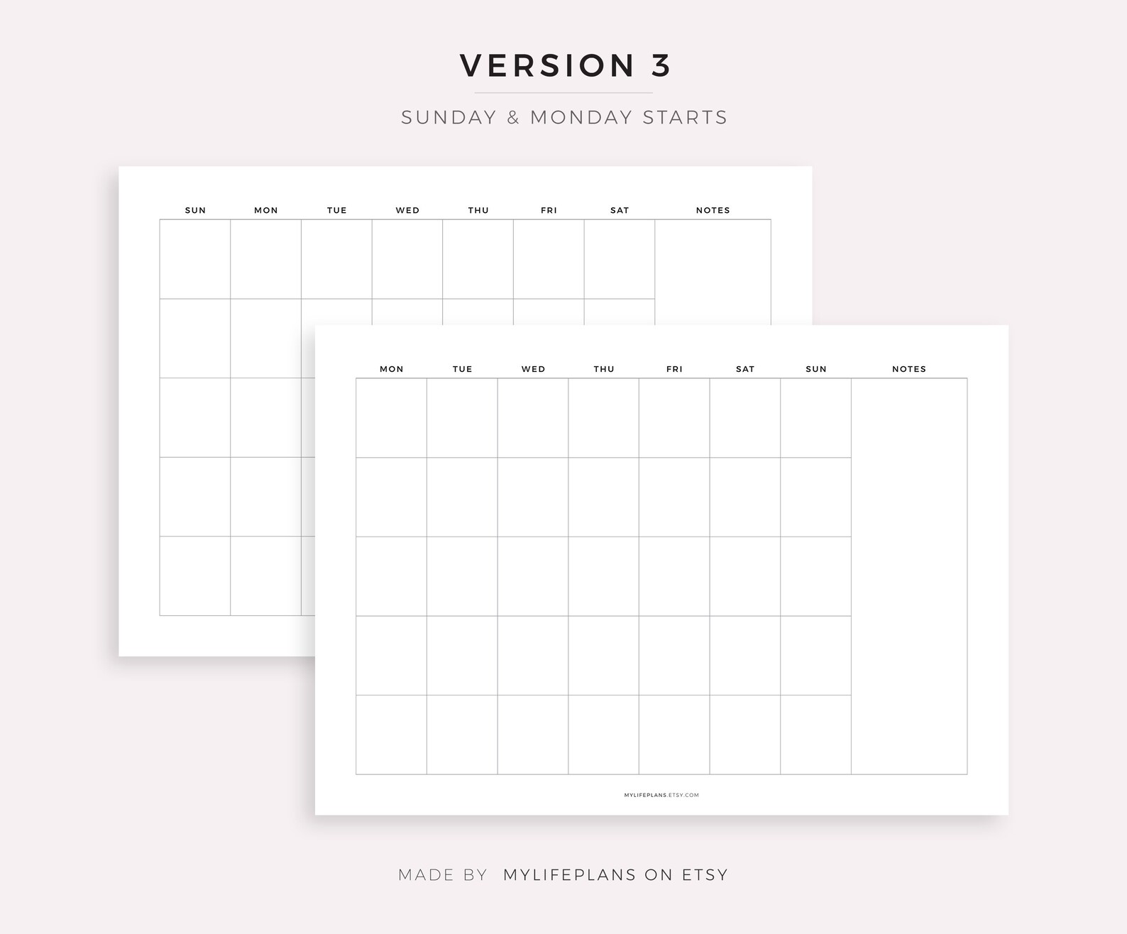 Blank Monthly Calendar with Notes Landscape Printable | Etsy