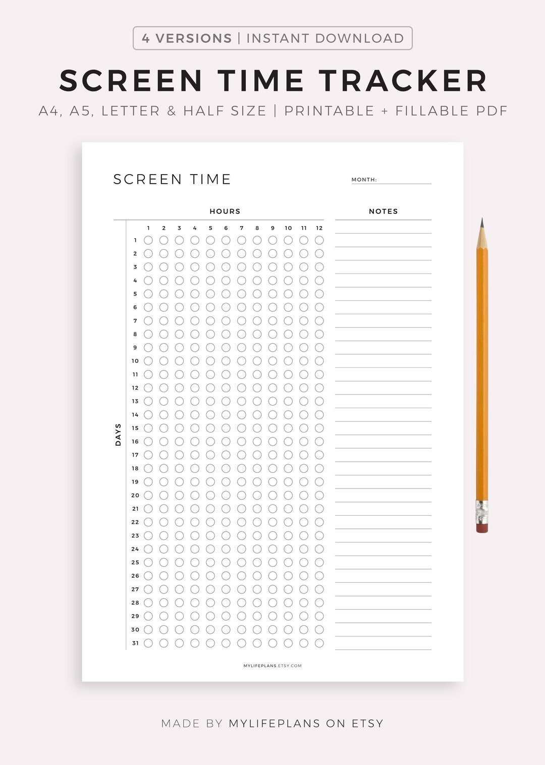 Screen Time Tracker Printable - Get Your Digital Life Under Control by ...