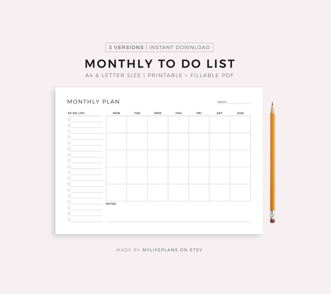 Monthly to Do List Printable Planner, Productivity Monthly Planner ...