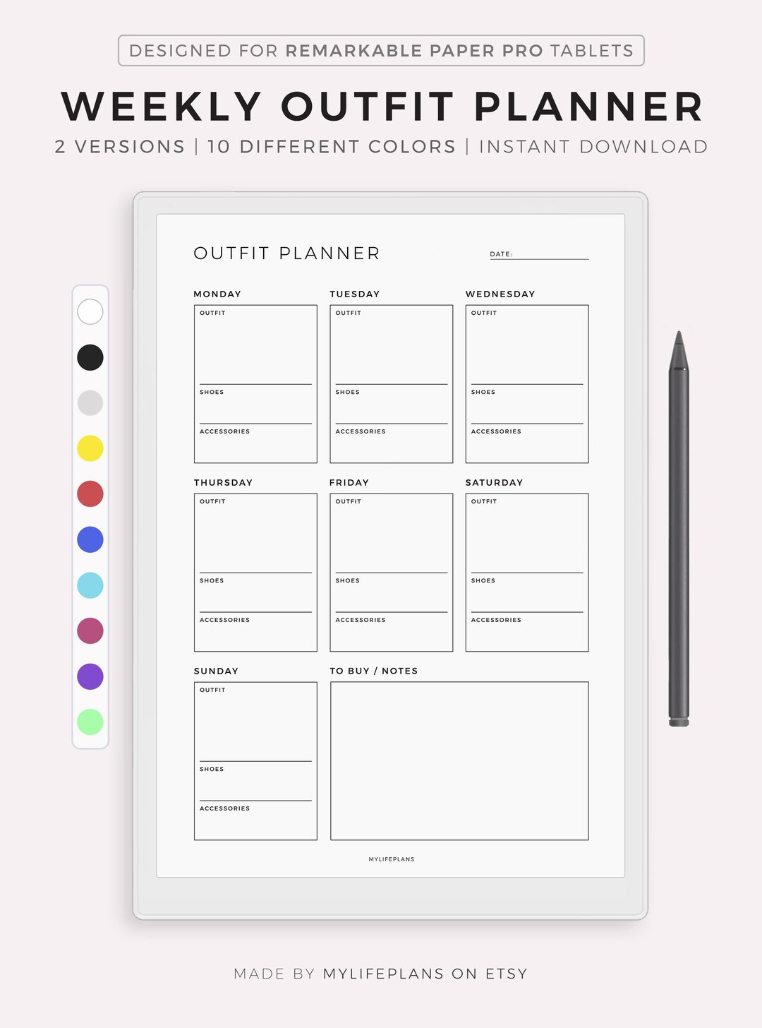 Weekly Outfit Planner for Work, Daily Activities, Special Events, Gym ...