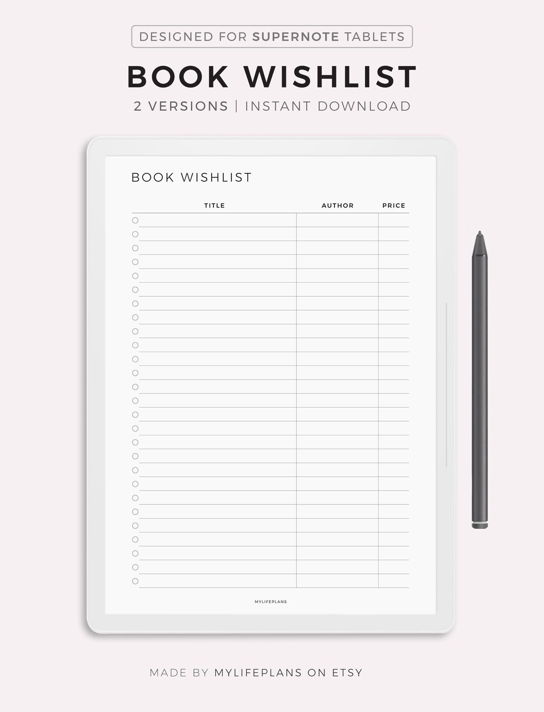 Book Wishlist Template for Supernote A5X/A5/A6X2/A6X/A6, Book Shopping ...