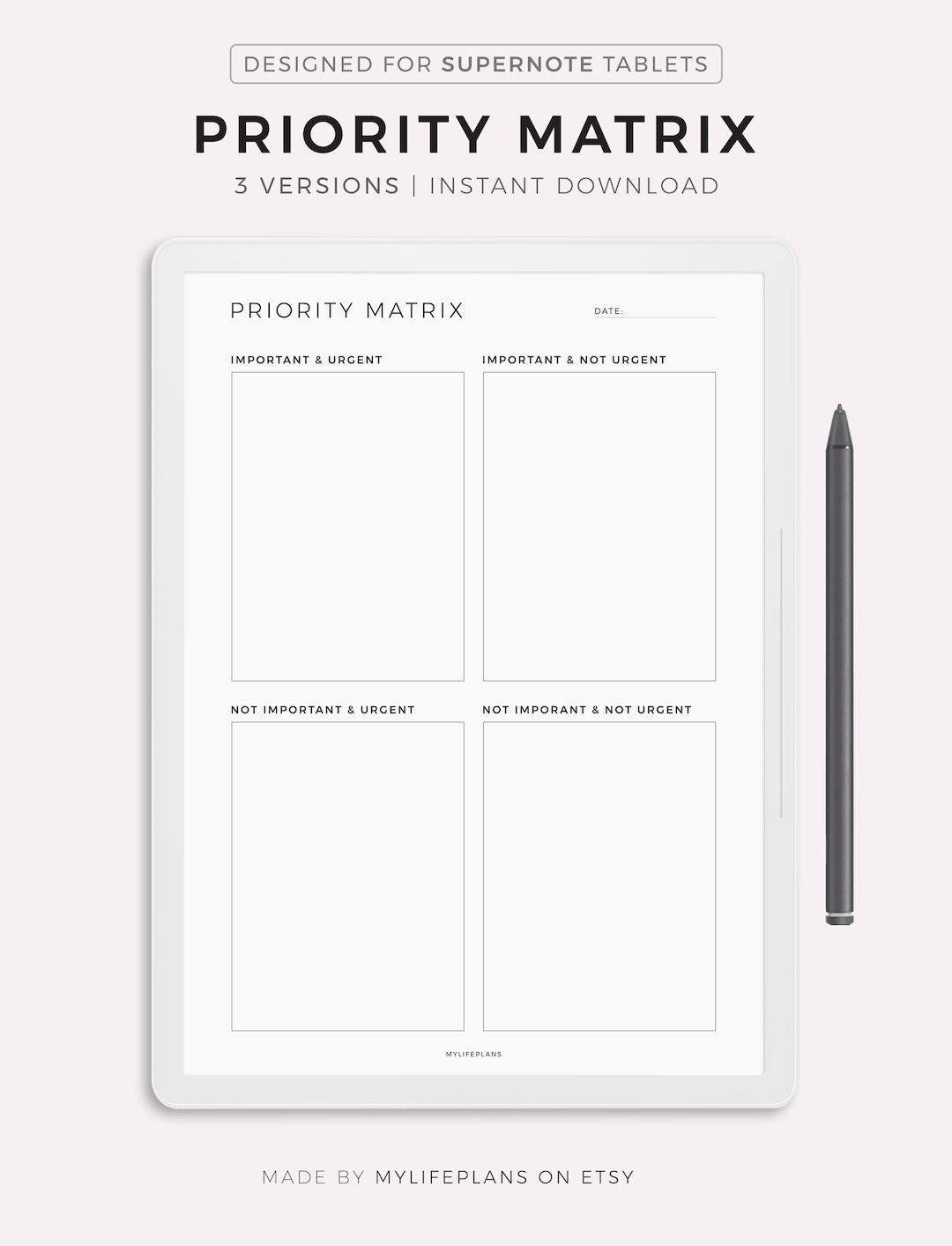 Priority Matrix Planner for Supernote A5X2/A5X/A5/A6X2/A6X/A6, Decision ...