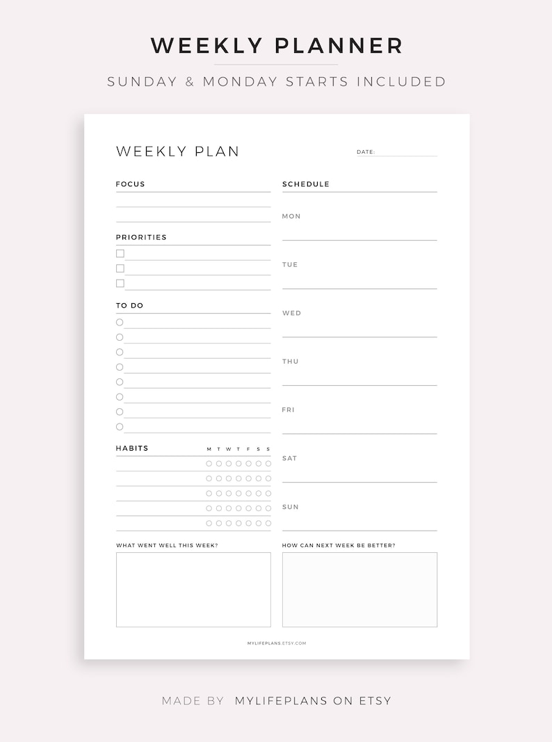 ADHD Planner Printable Set Daily Planner Weekly Planner - Etsy