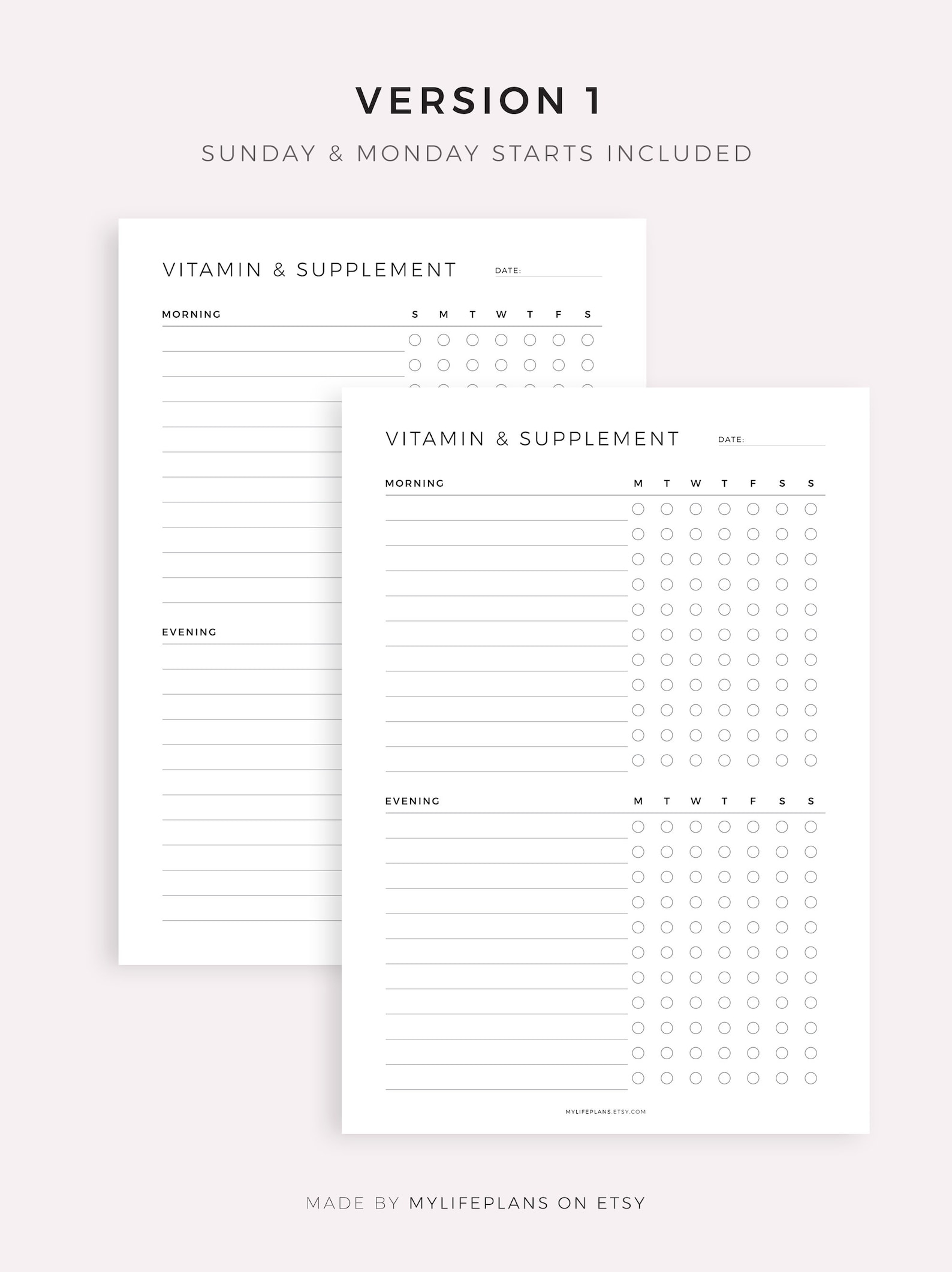 Daily Vitamin Tracker Printable Supplement Checklist Vitamin - Etsy