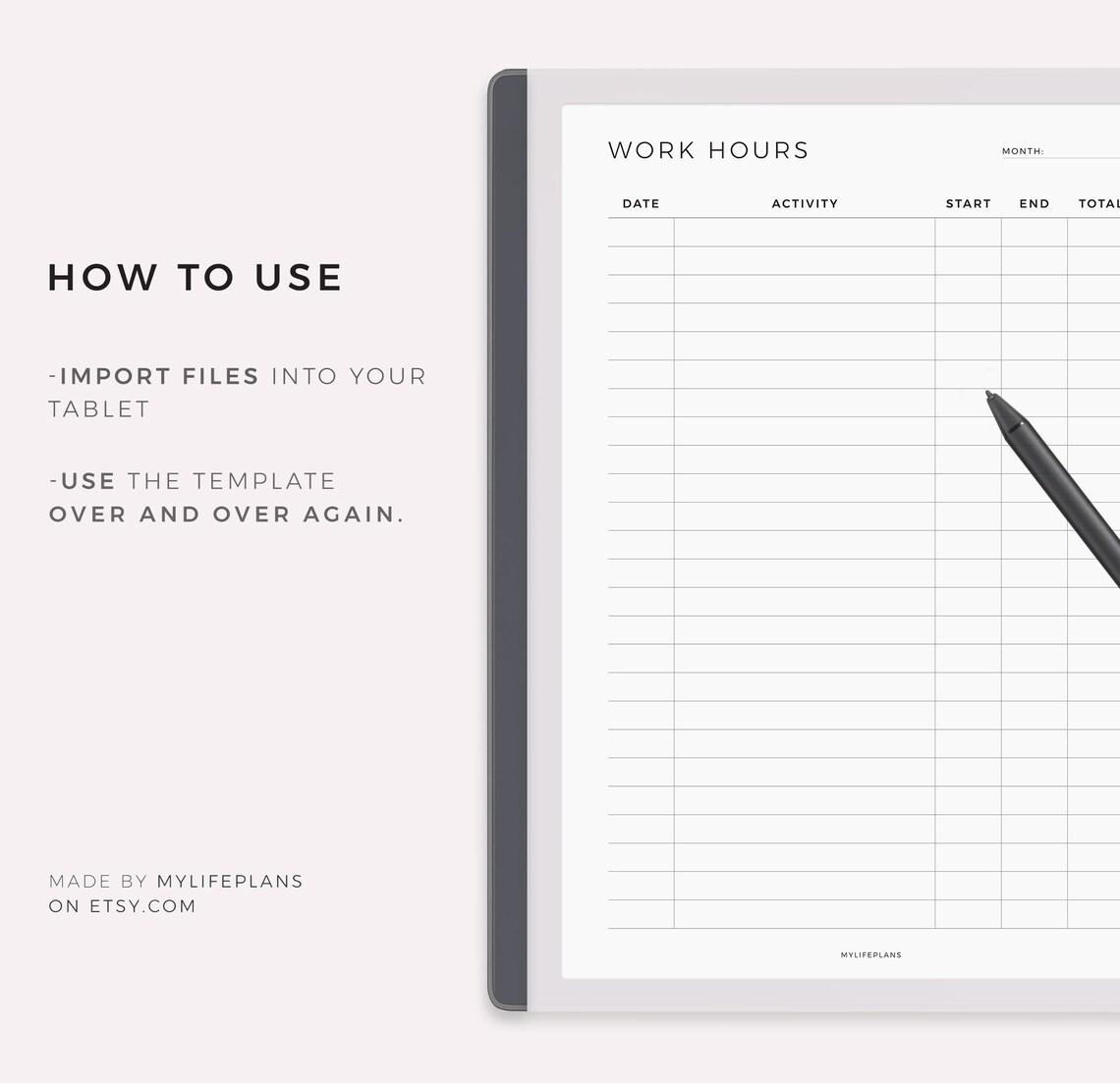 Working Hours Log for Remarkable Paper Pure, Instant Download - Etsy