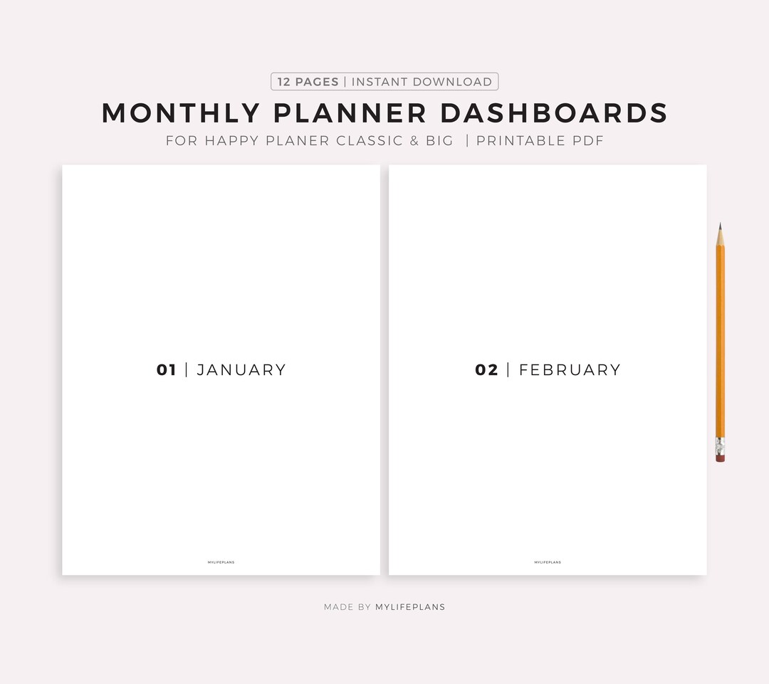 Minimalist Monthly Dashboards Printable for Happy Planner Classic & Big ...
