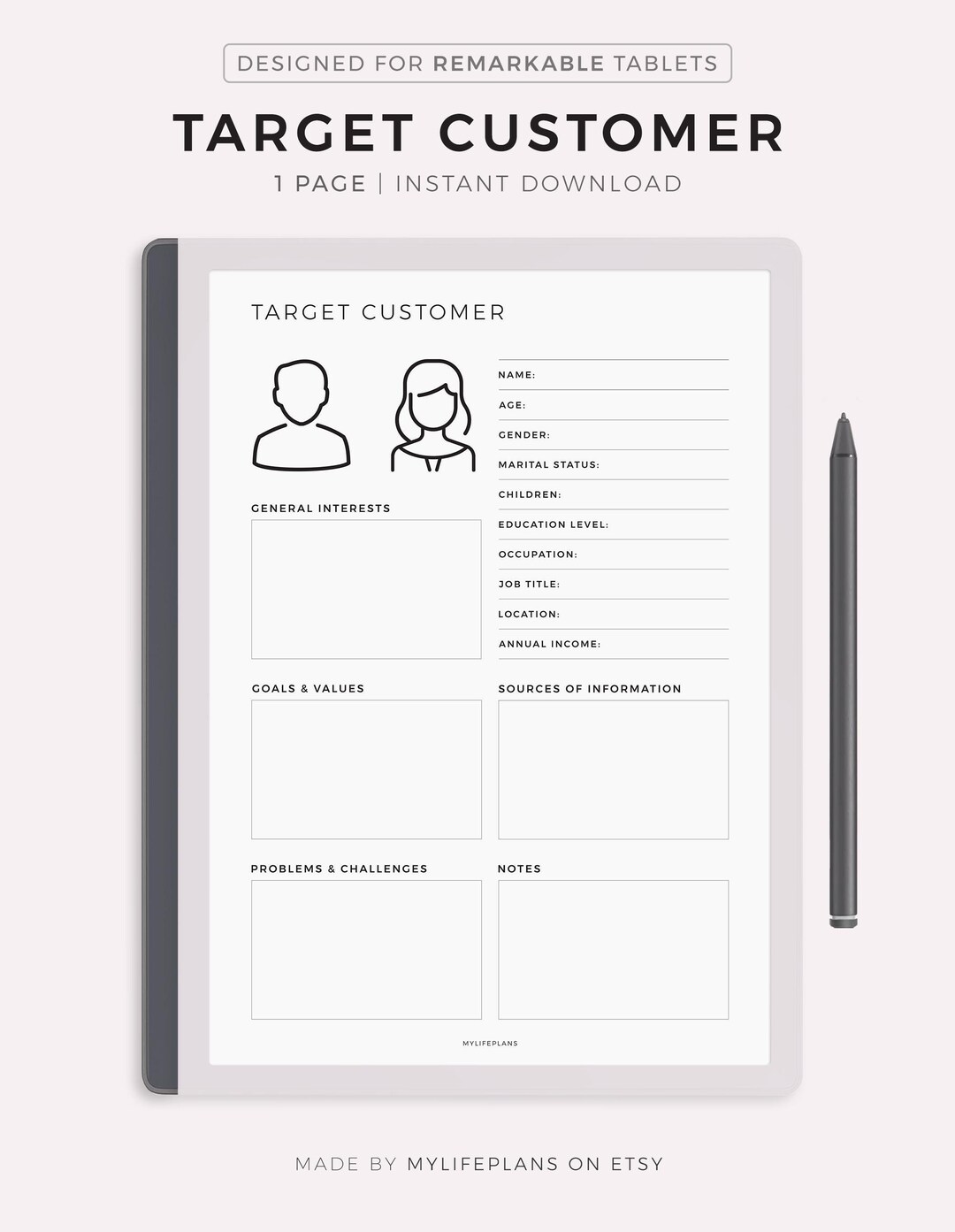 Target Customer Template for Remarkable 2, Consumer Profile Worksheet ...