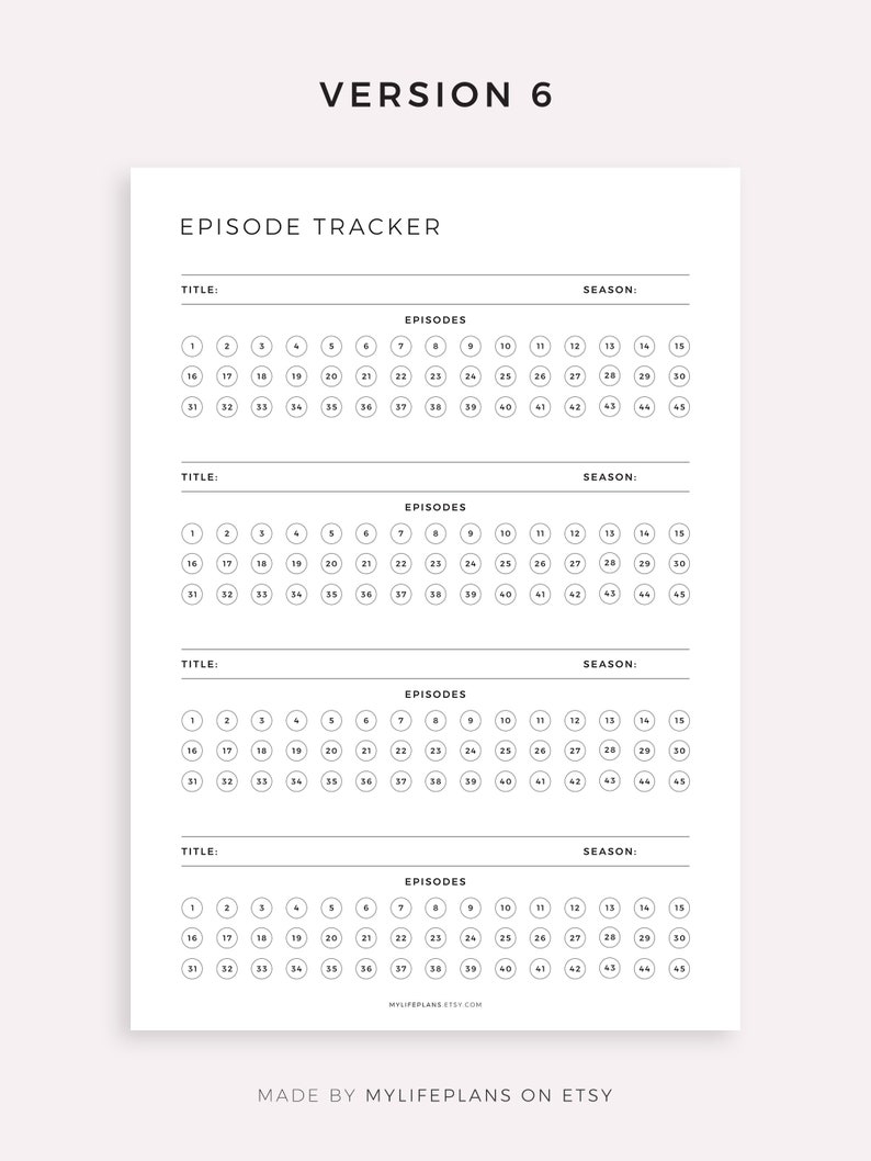 TV Episode Tracker Printable Series Tracking Watching Log - Etsy