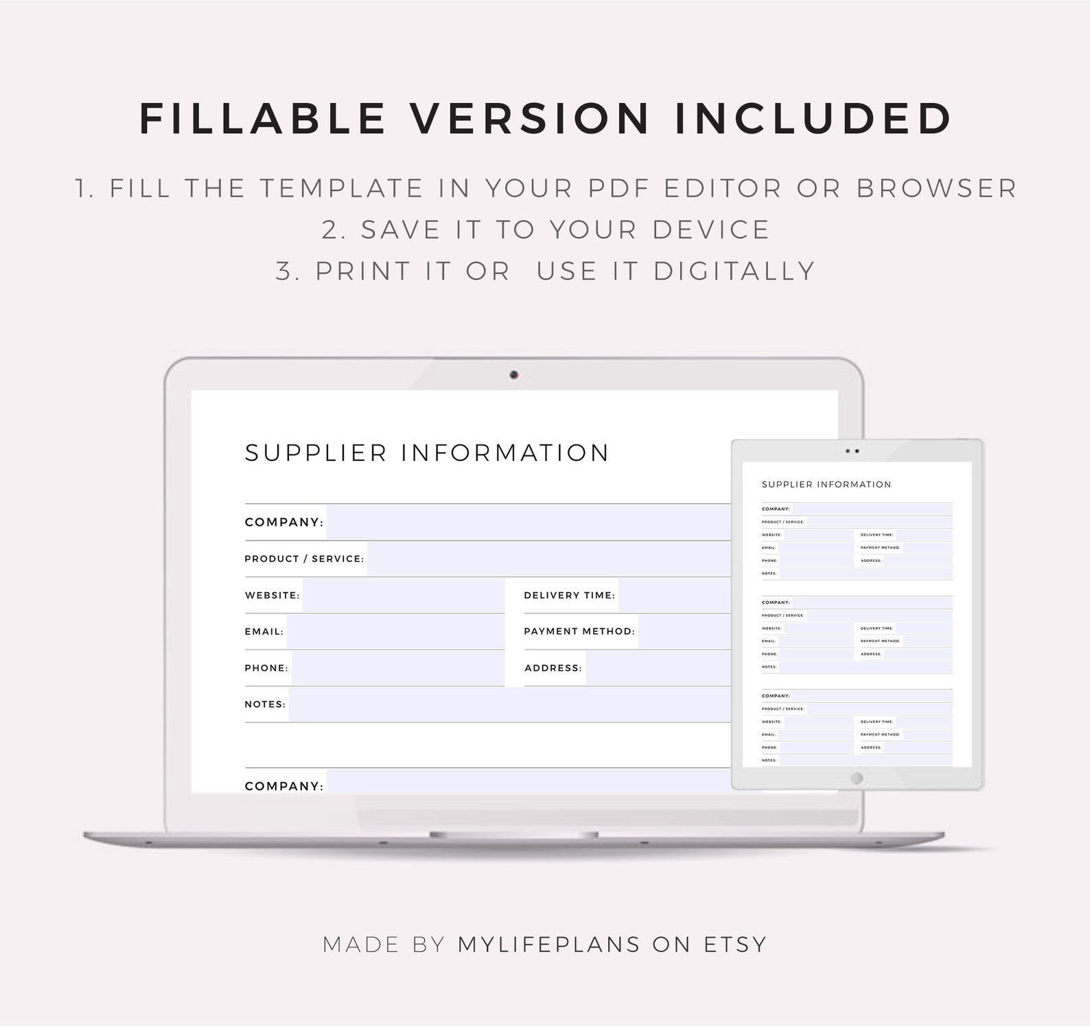 Detailed Supplier Information Printable Supplier Profile - Etsy
