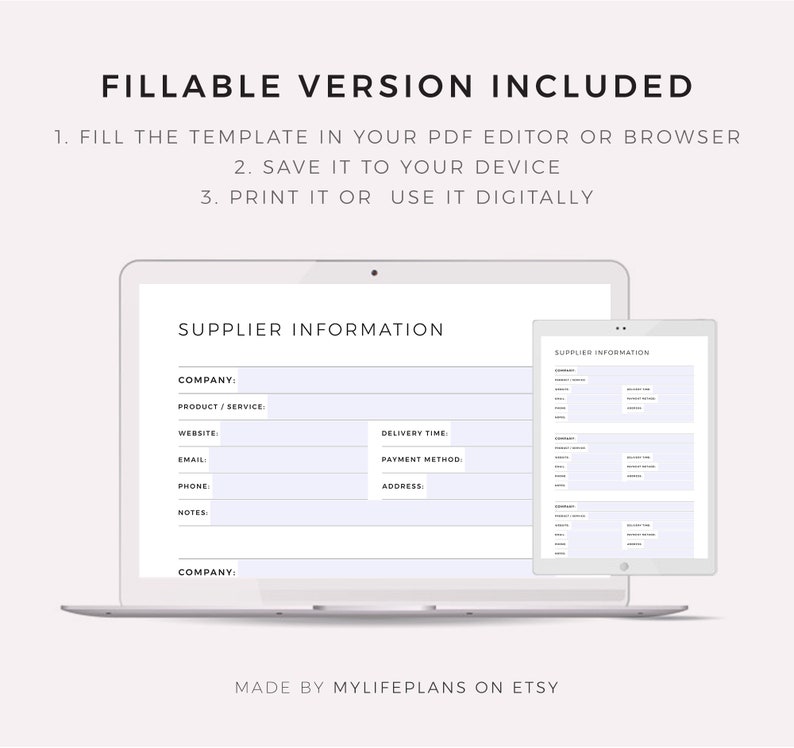 Detailed Supplier Information Printable, Supplier Profile Template ...