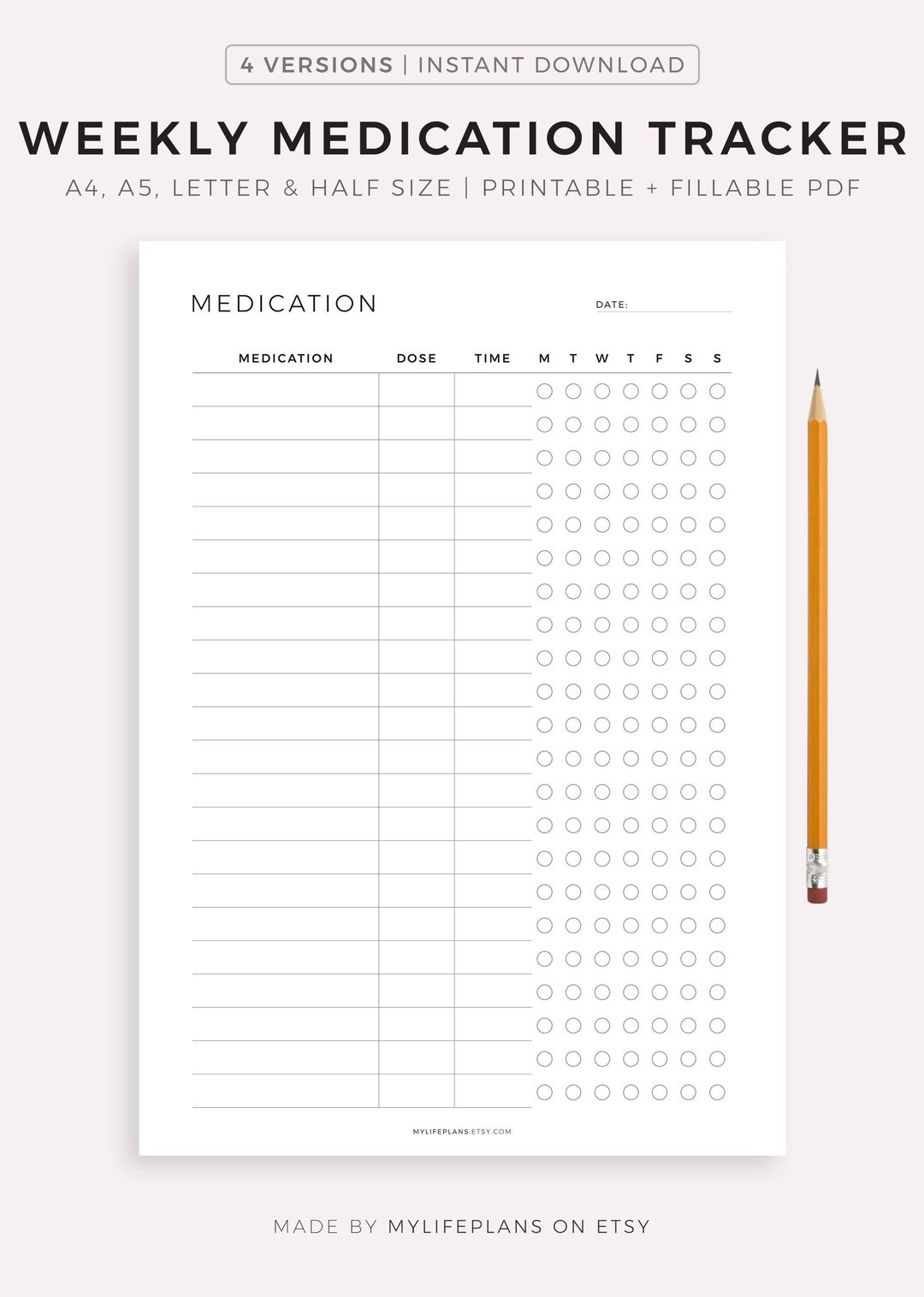 Weekly Medication Tracker Printable, Medication Schedule, Medication ...