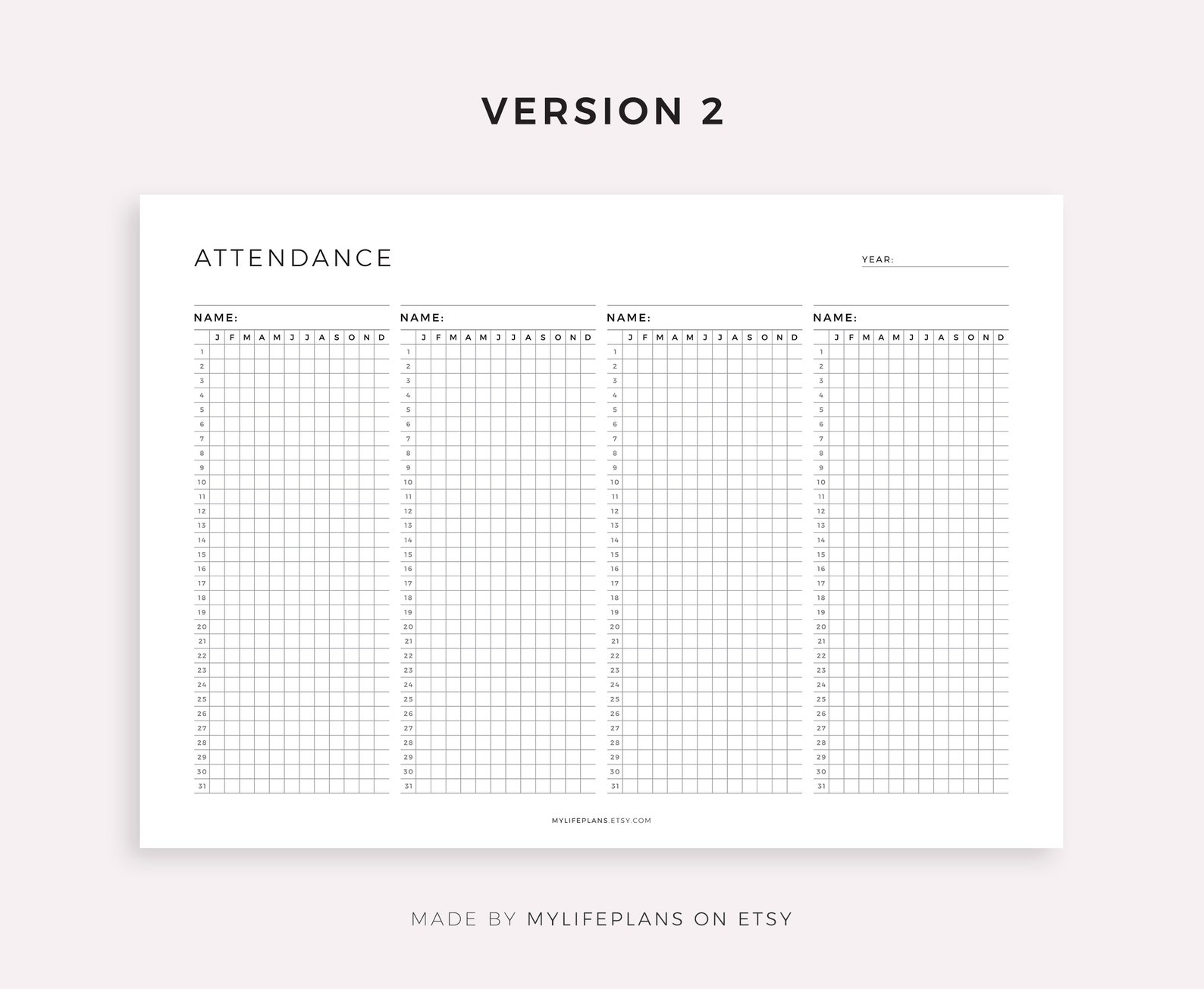 Yearly Employee Attendance Log Printable Working Days Days - Etsy UK