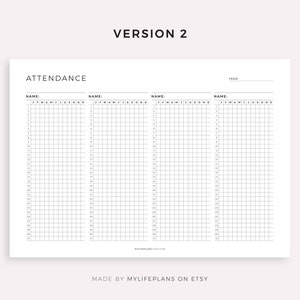 Yearly Employee Attendance Log Printable - Working Days, Days Off ...