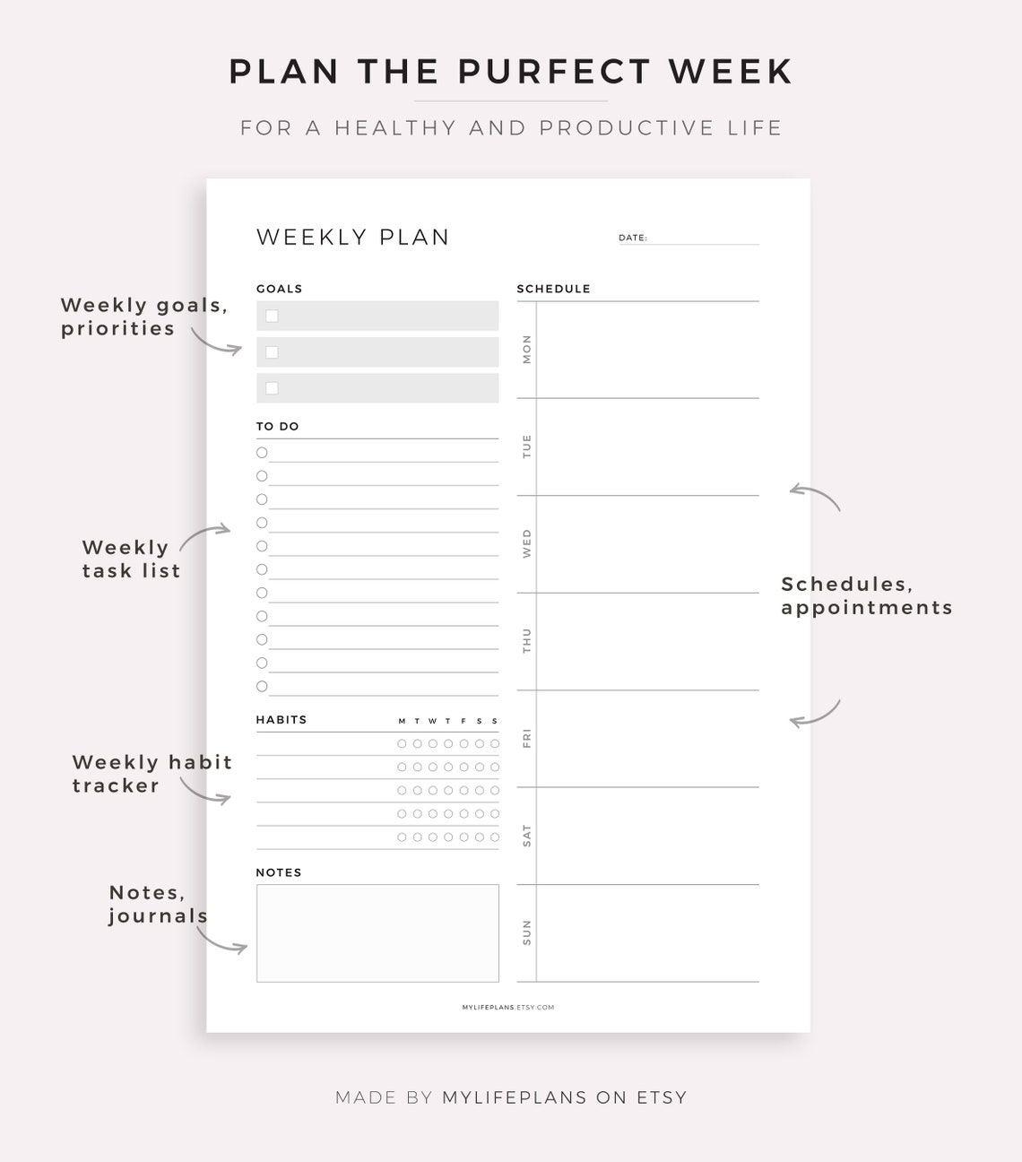 Weekly Planner Printable Weekly Goal Planner Weekly to Do - Etsy Australia