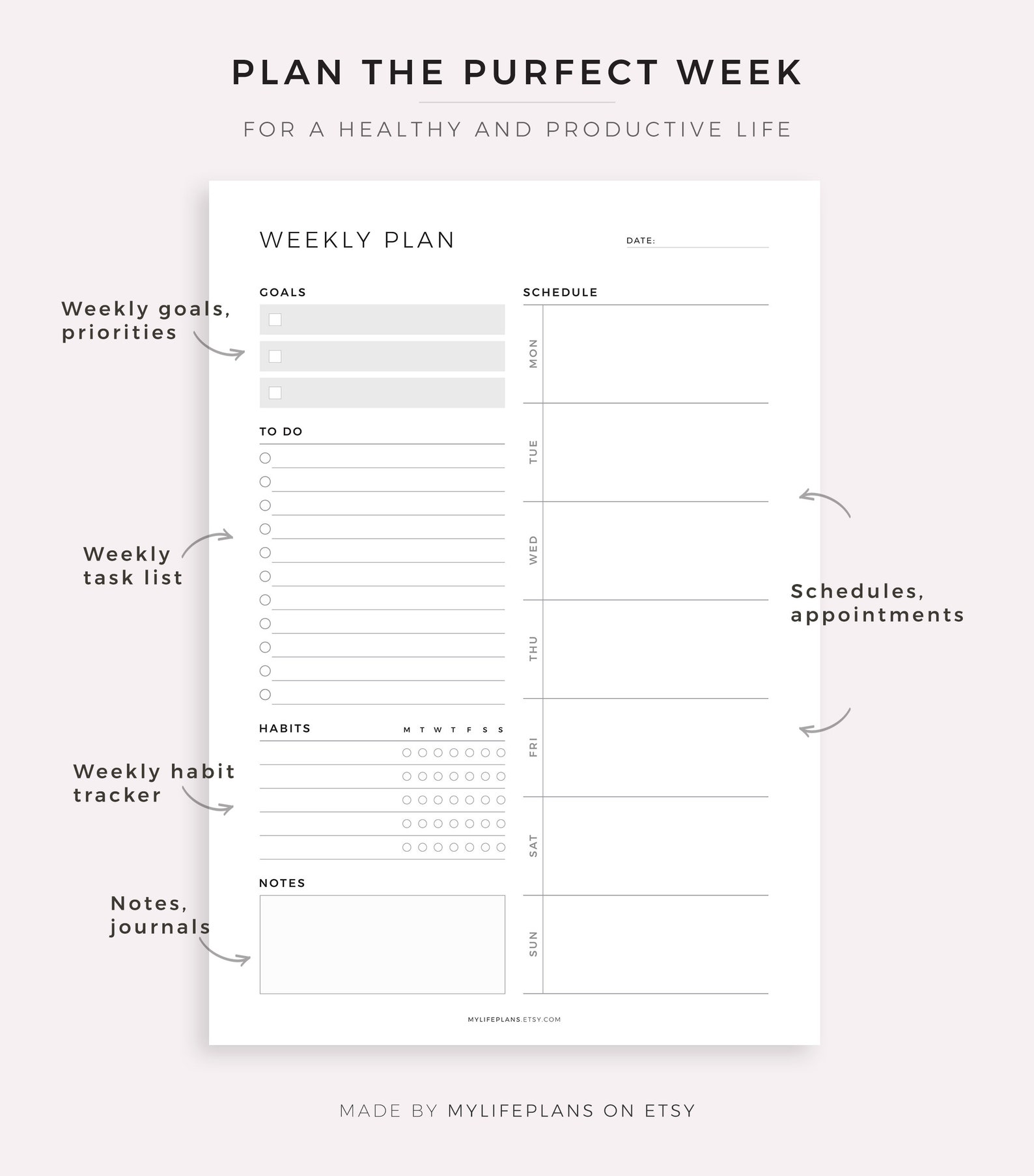 Weekly Planner Printable, Weekly Goal Planner, Weekly to Do List ...