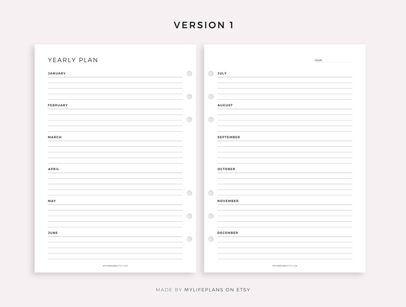 Yearly Overview Two Page Yearly Planner Printable Year At a | Etsy