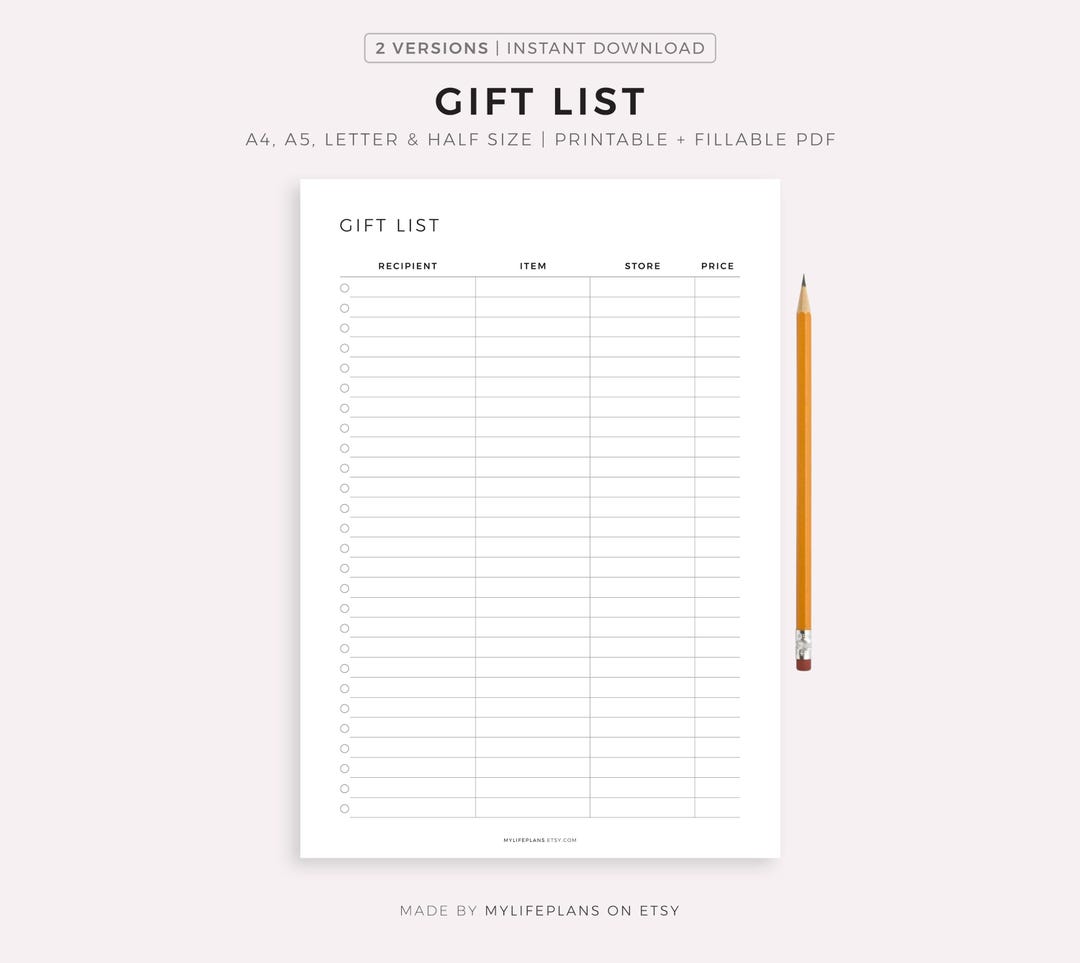 Gift List Planner Printable, Gift Ideas, Gift Tracker, Gift Shopping ...
