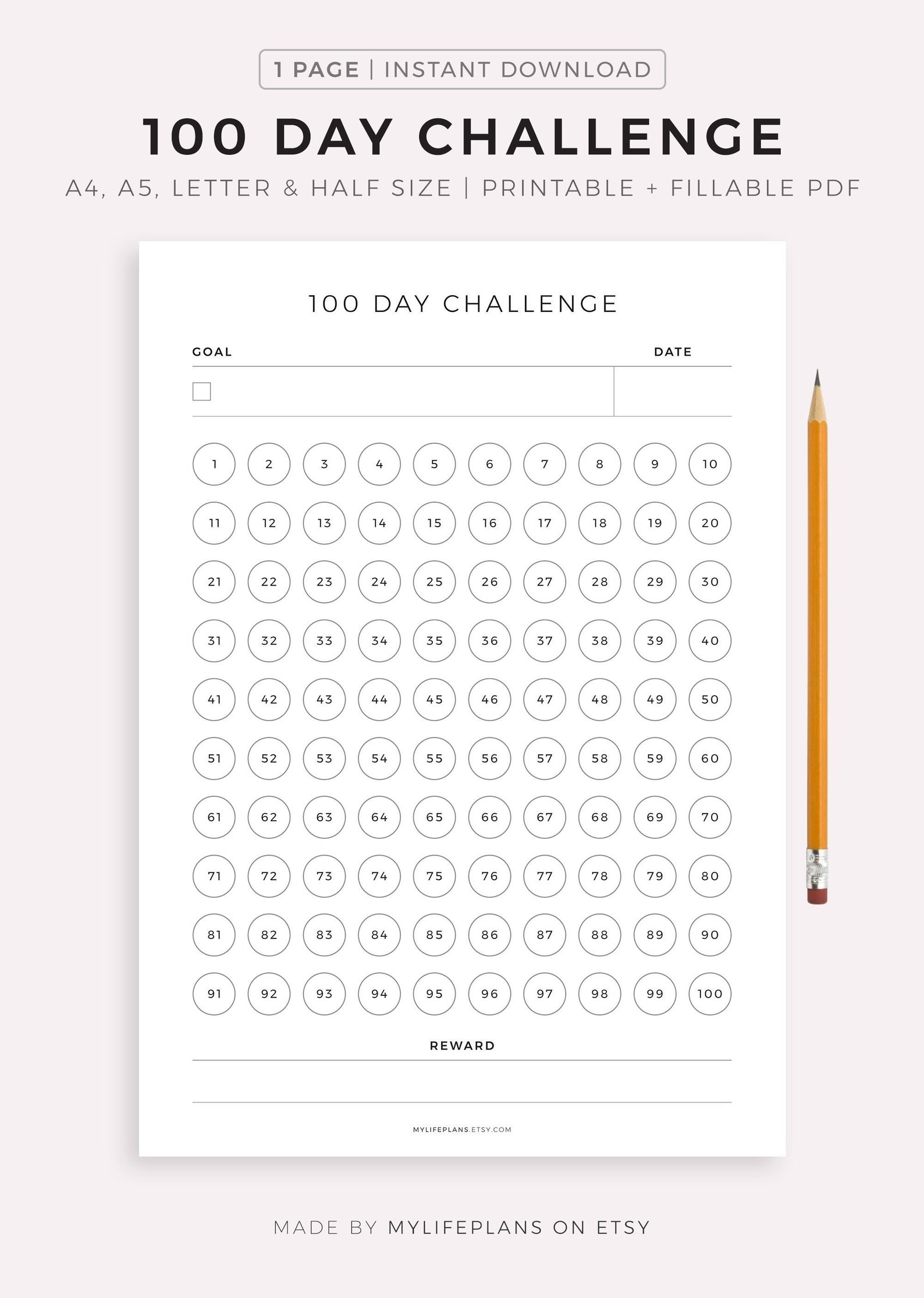 100 Day Challenge Goal Setting Progress Tracker Habit - Etsy