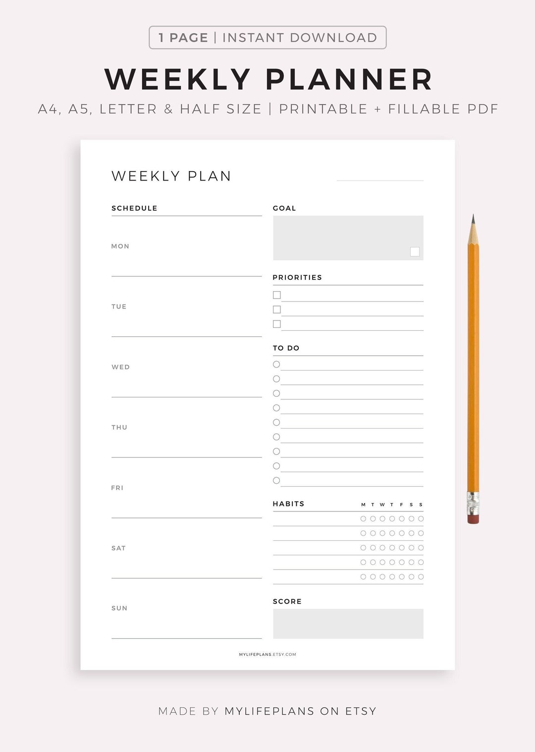 Productivity Weekly Planner Printable, Weekly Goal Planner, Weekly ...