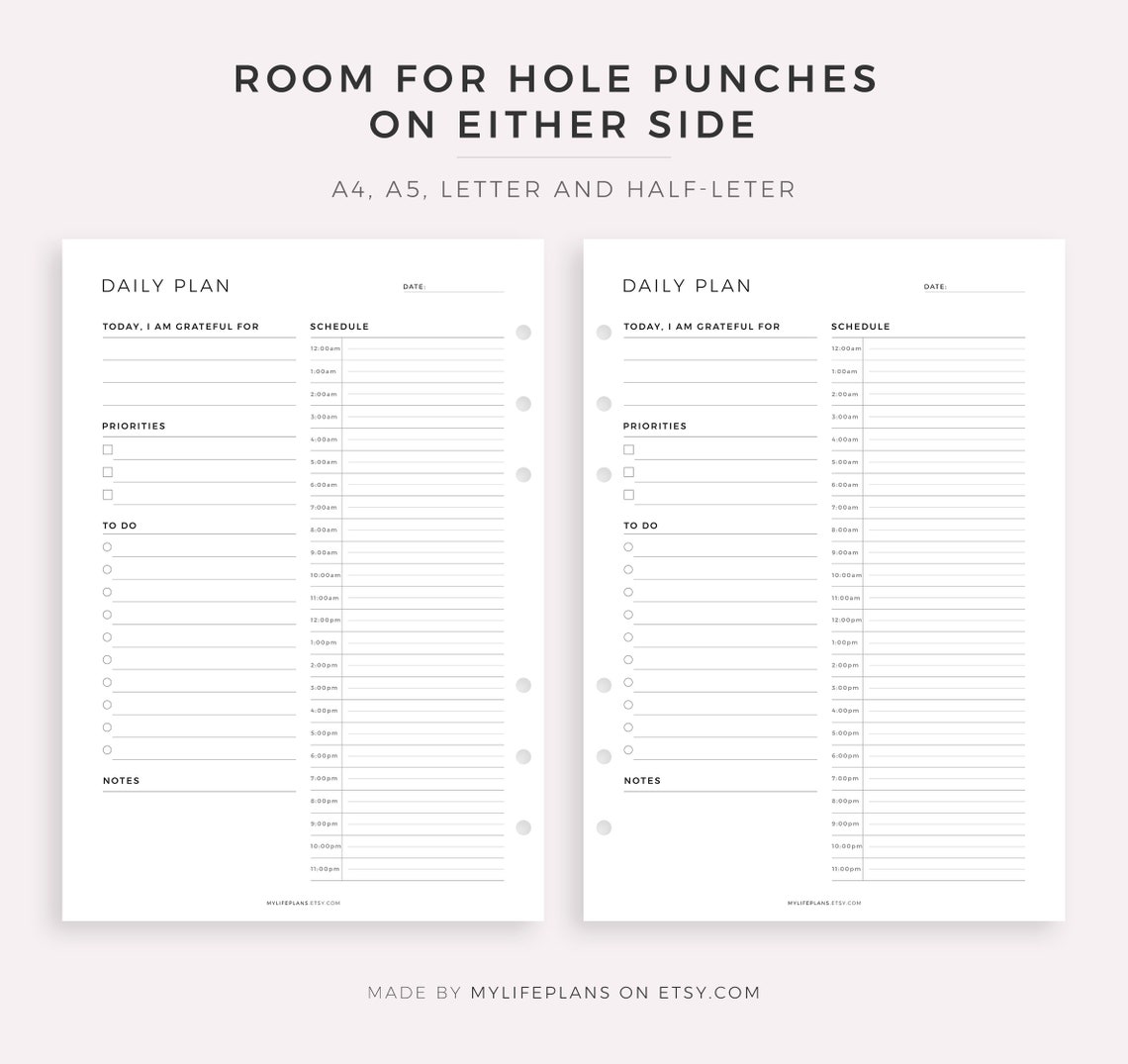 24 Hour Daily Planner Printable, Daily to Do List for Work / Personal ...
