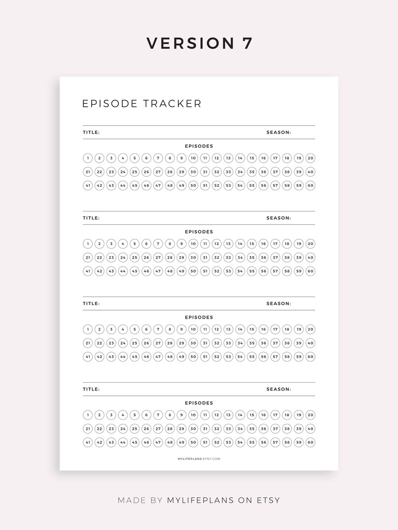 TV Episode Tracker Printable Series Tracking Watching Log - Etsy