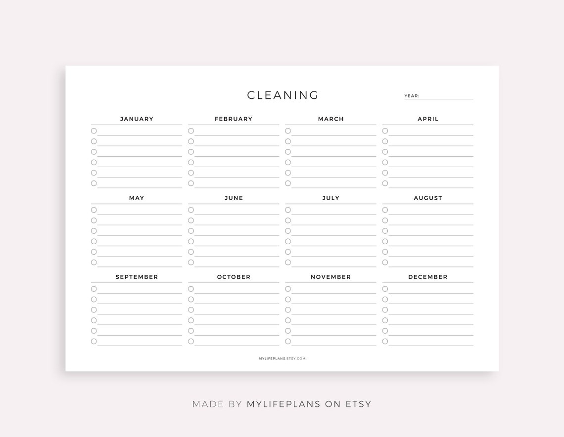 Yearly Cleaning Checklist Printable Landscape, Cleaning Task List ...