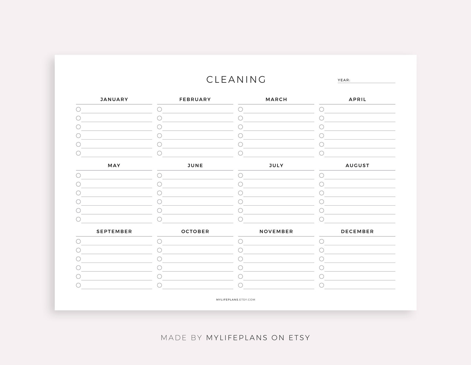 Yearly Cleaning Checklist Printable Landscape, Cleaning Task List ...