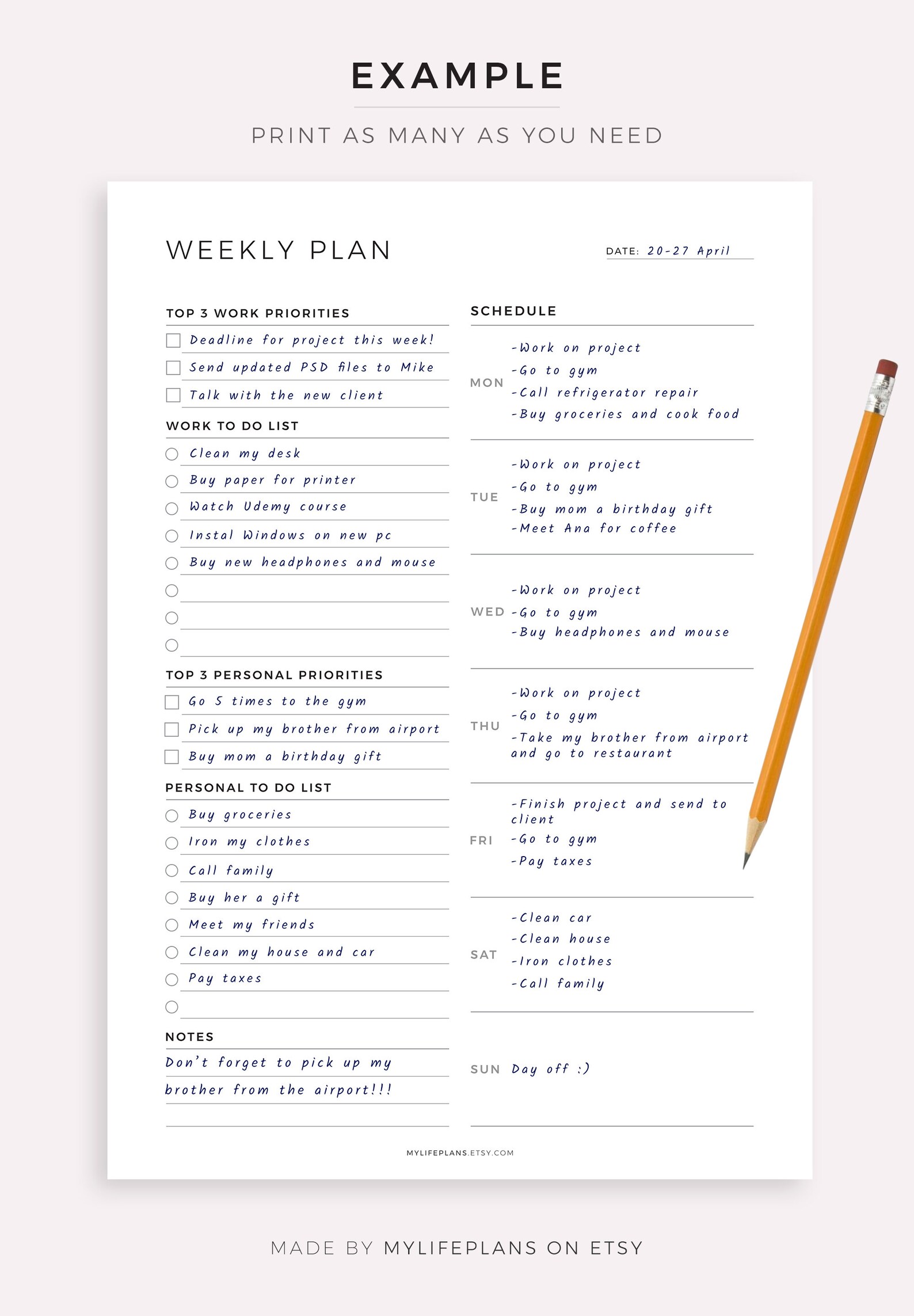 Work From Home Weekly Planner Printable, Weekly to Do List for Work ...