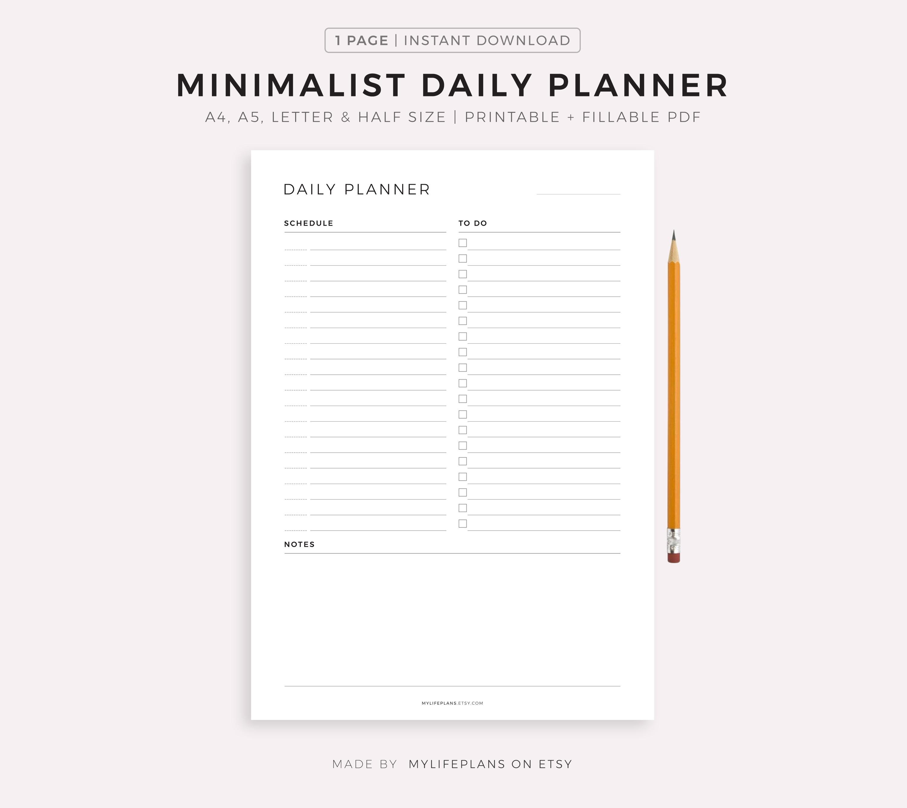 Minimalist Daily Planner Printable, Daily to Do List for Work/home ...
