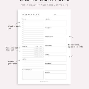 Printable Week Planner PDF, Weekly to Do List, Weekly Habit Tracker ...