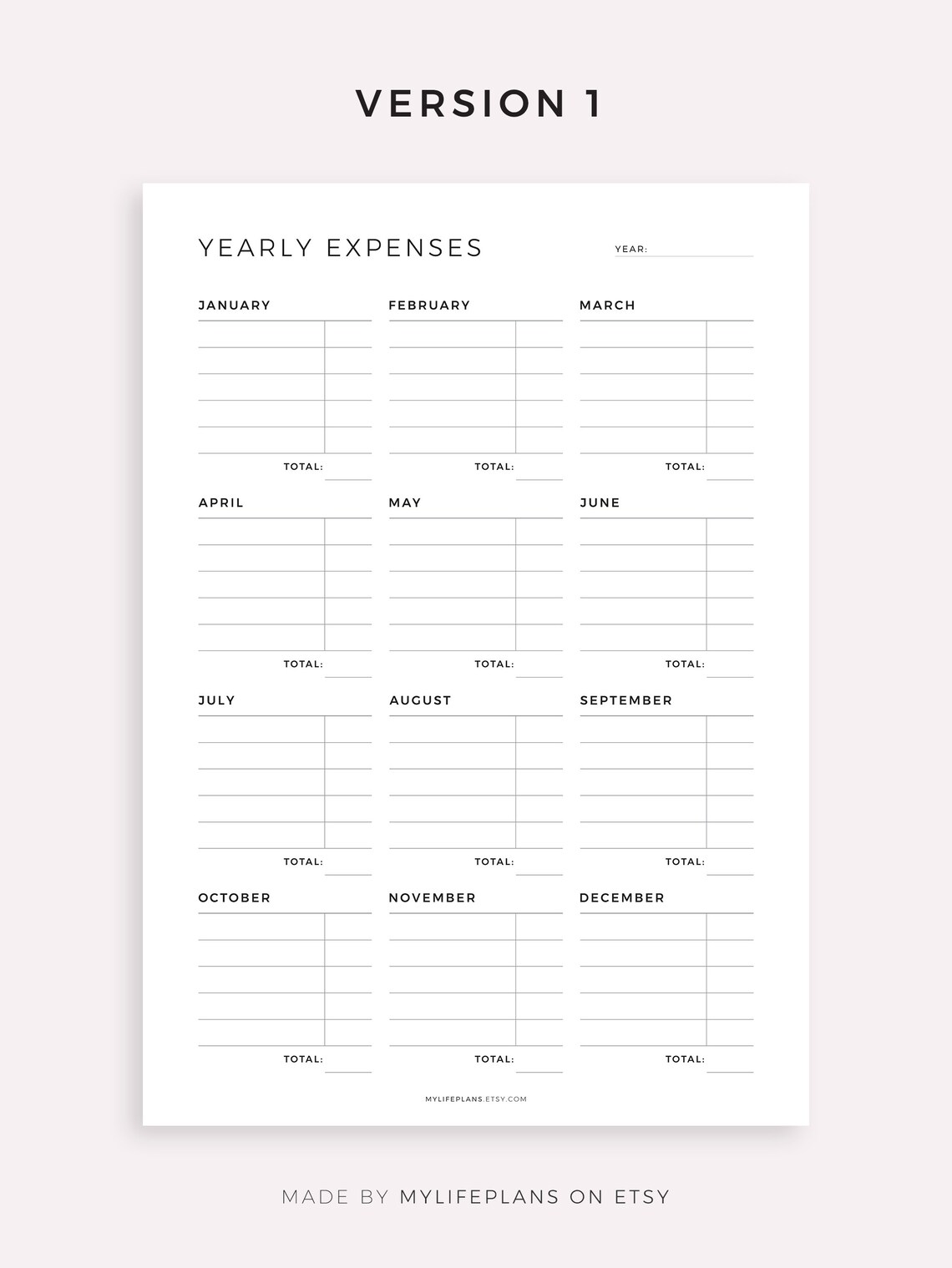 Yearly Expenses Overview Printable, Business Spending Tracker, Budget ...