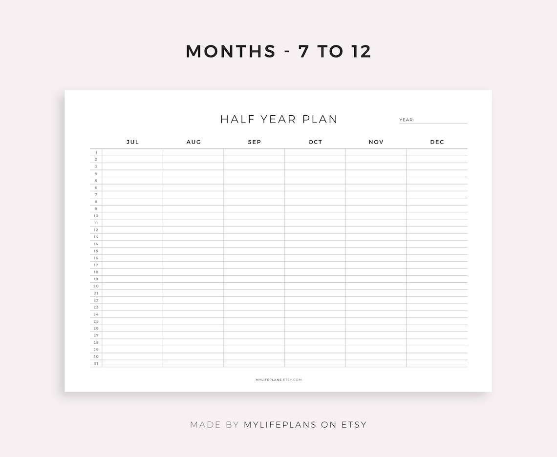 Half Year Planner Printable Landscape Year on 2 Pages - Etsy