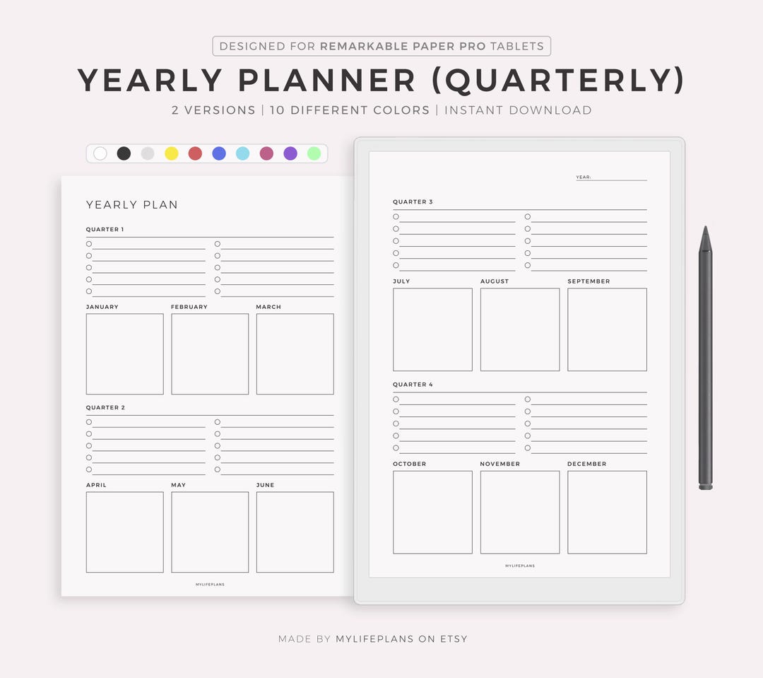 Yearly Planner, Quarterly Goals, Tasks & Reminders, Compatible With ...