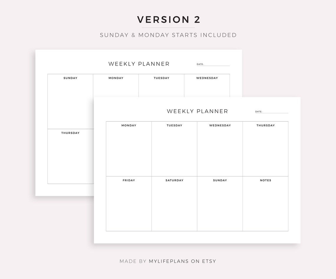 Weekly Planner Printable Landscape Minimalist Weekly - Etsy Ireland