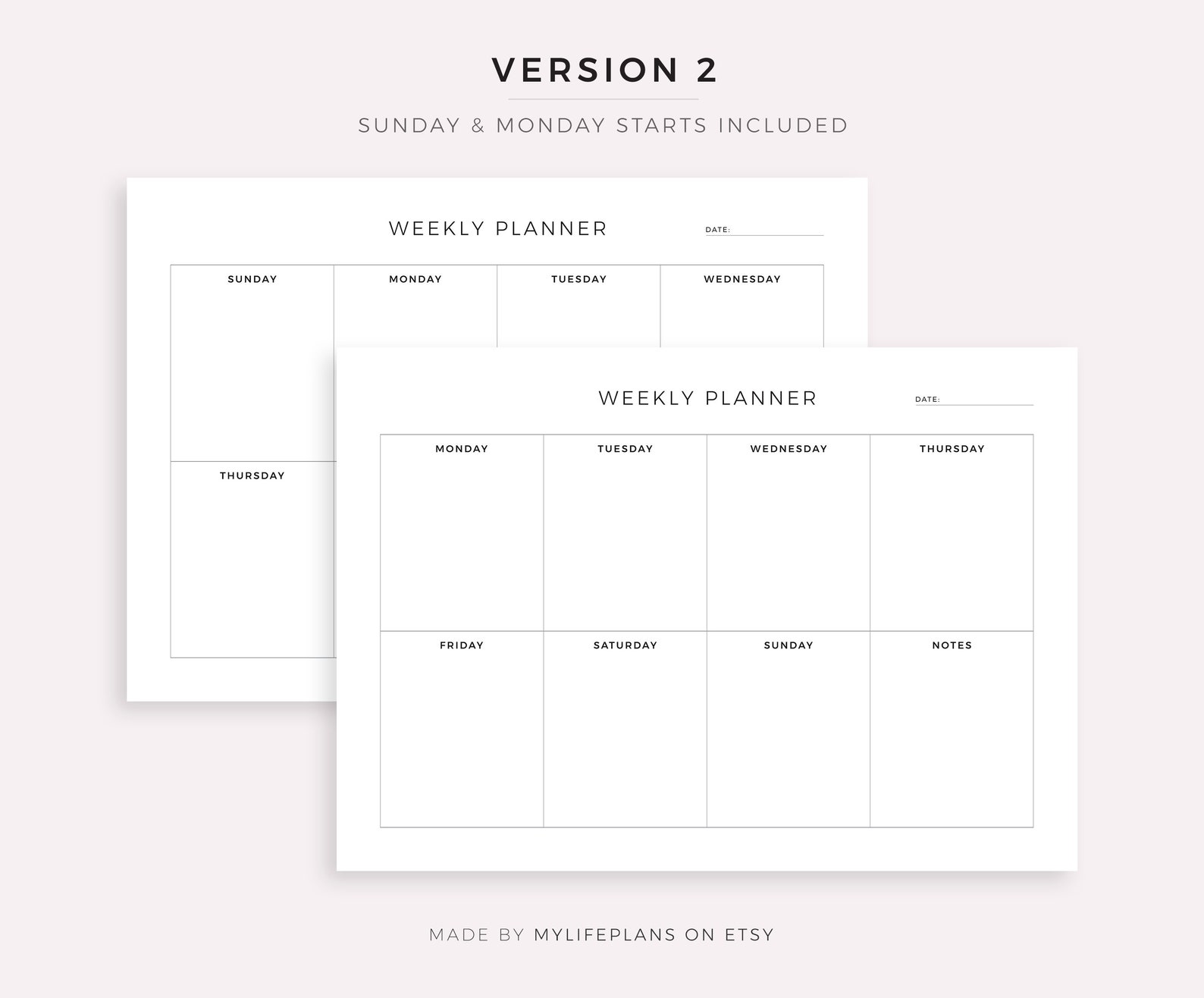 Weekly Planner Printable Landscape, Minimalist Weekly Schedule, Week at ...
