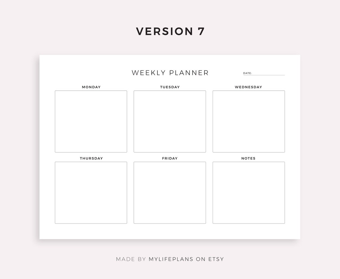 Five Day Weekly Planner Printable to Do List Weekly Schedule - Etsy