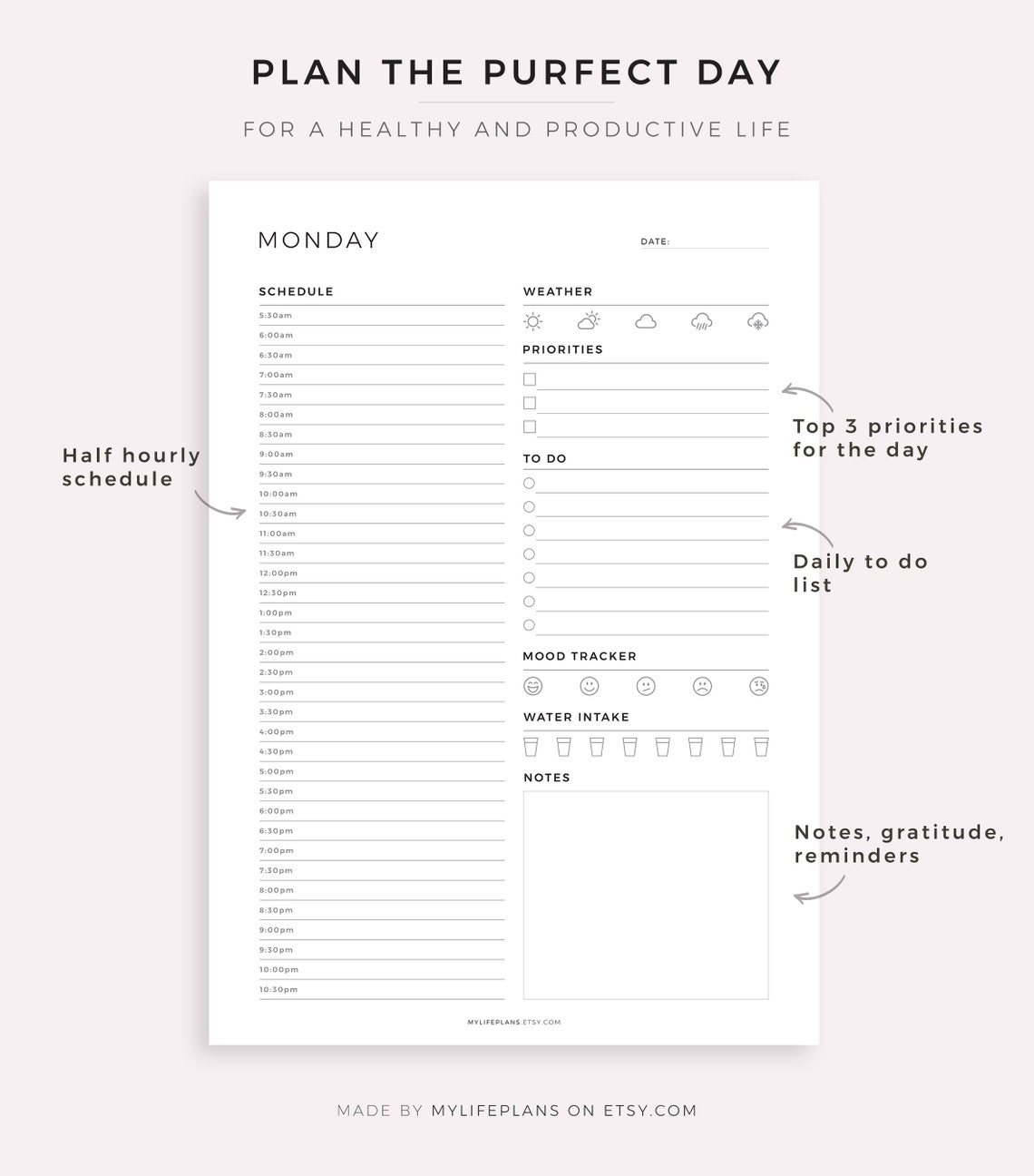Printable 7 Day Planner Daily Planner Weekly Planner Half - Etsy