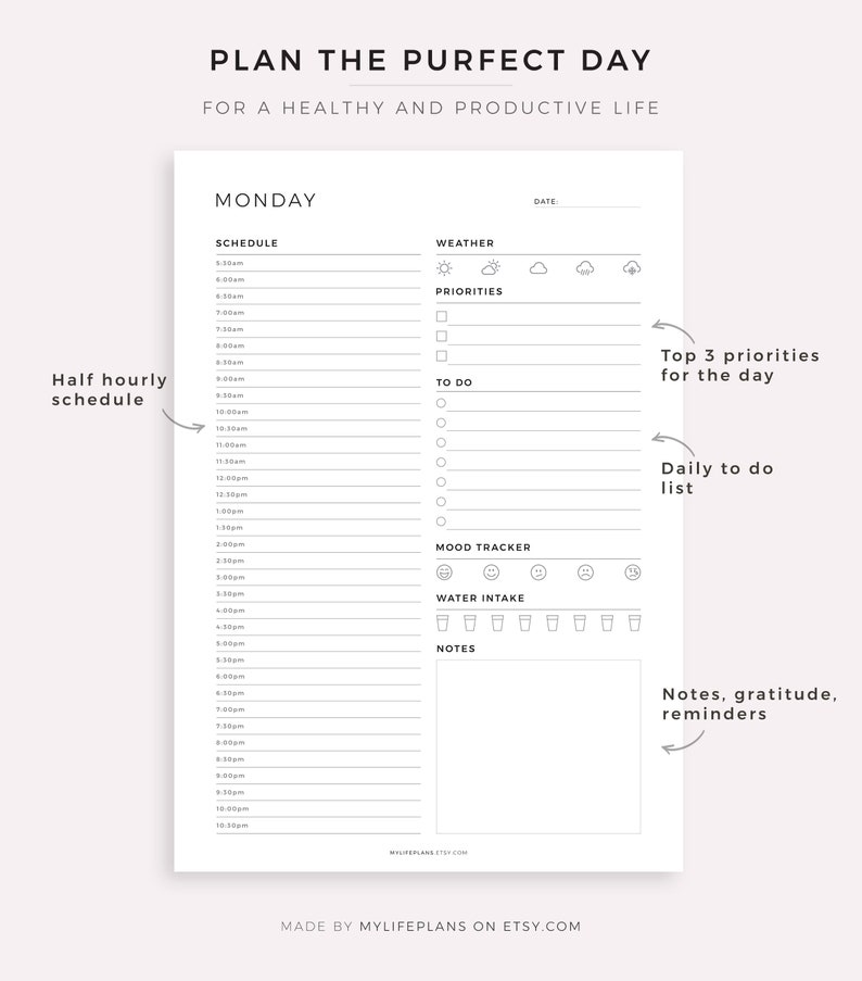 Printable 7 Day Planner Daily Planner Weekly Planner Half - Etsy
