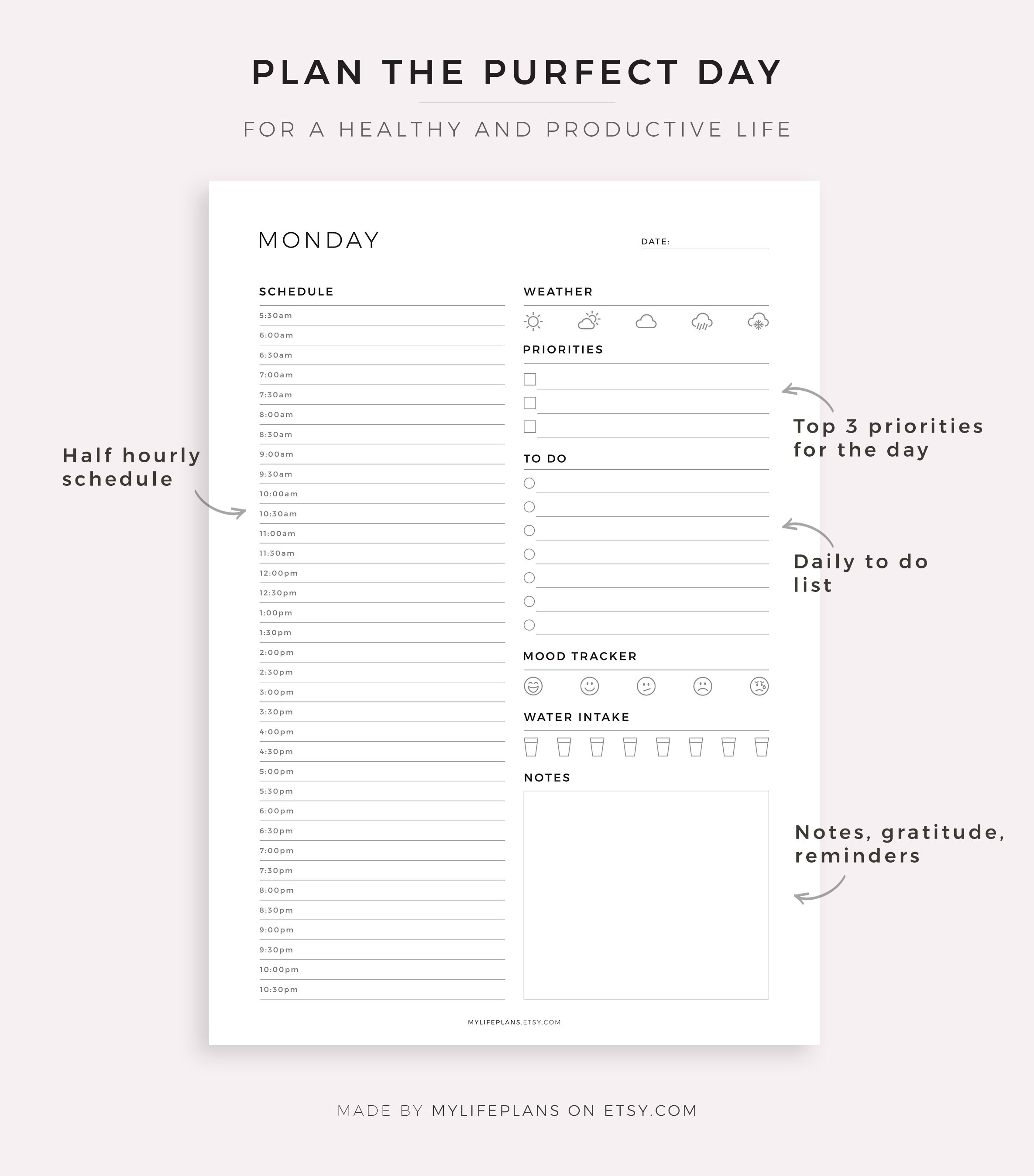 Printable 7 Day Planner Daily Planner Weekly Planner Half - Etsy