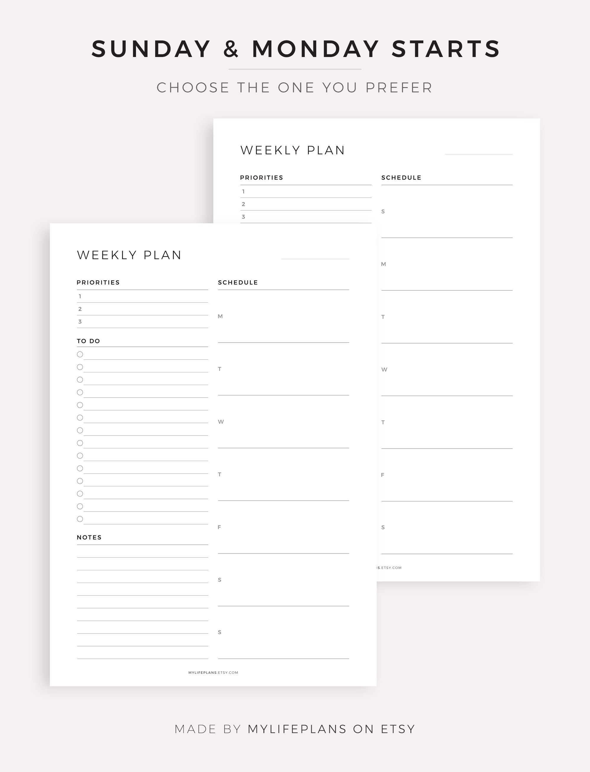 Printable Weekly Planner Template Weekly Schedule Weekly | Etsy