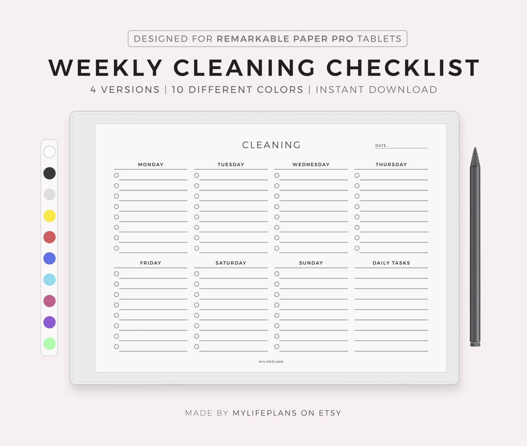 Weekly Cleaning Checklist for Remarkable Paper Pro, Landscape, Instant ...