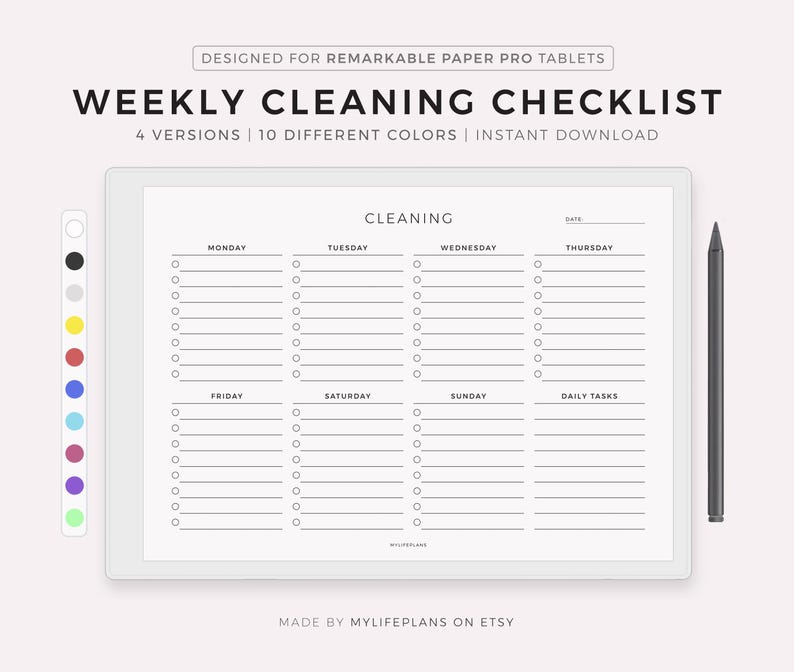 Weekly Cleaning Checklist for Remarkable Paper Pro, Landscape, Instant ...