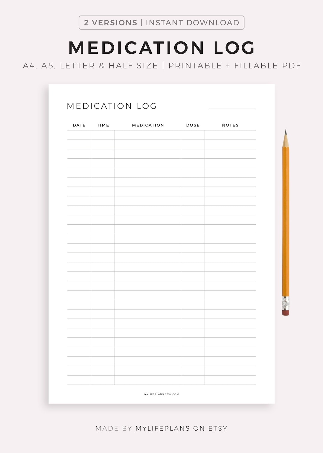 Medication Log Printable, Medication Tracker, Medication Intake ...