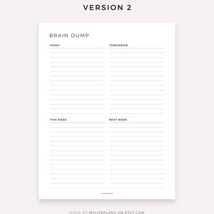 Brain Dump Digital Planner, Priorities Organizer, Get It Done Plan, to ...