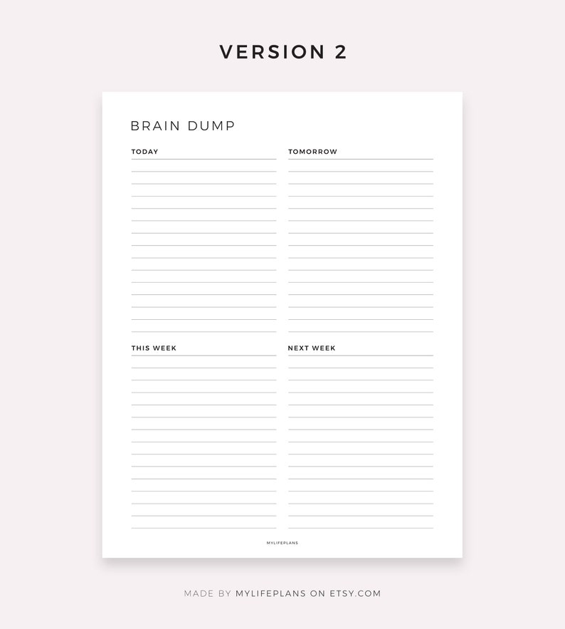 Brain Dump Digital Planner, Priorities Organizer, Get It Done Plan, to ...